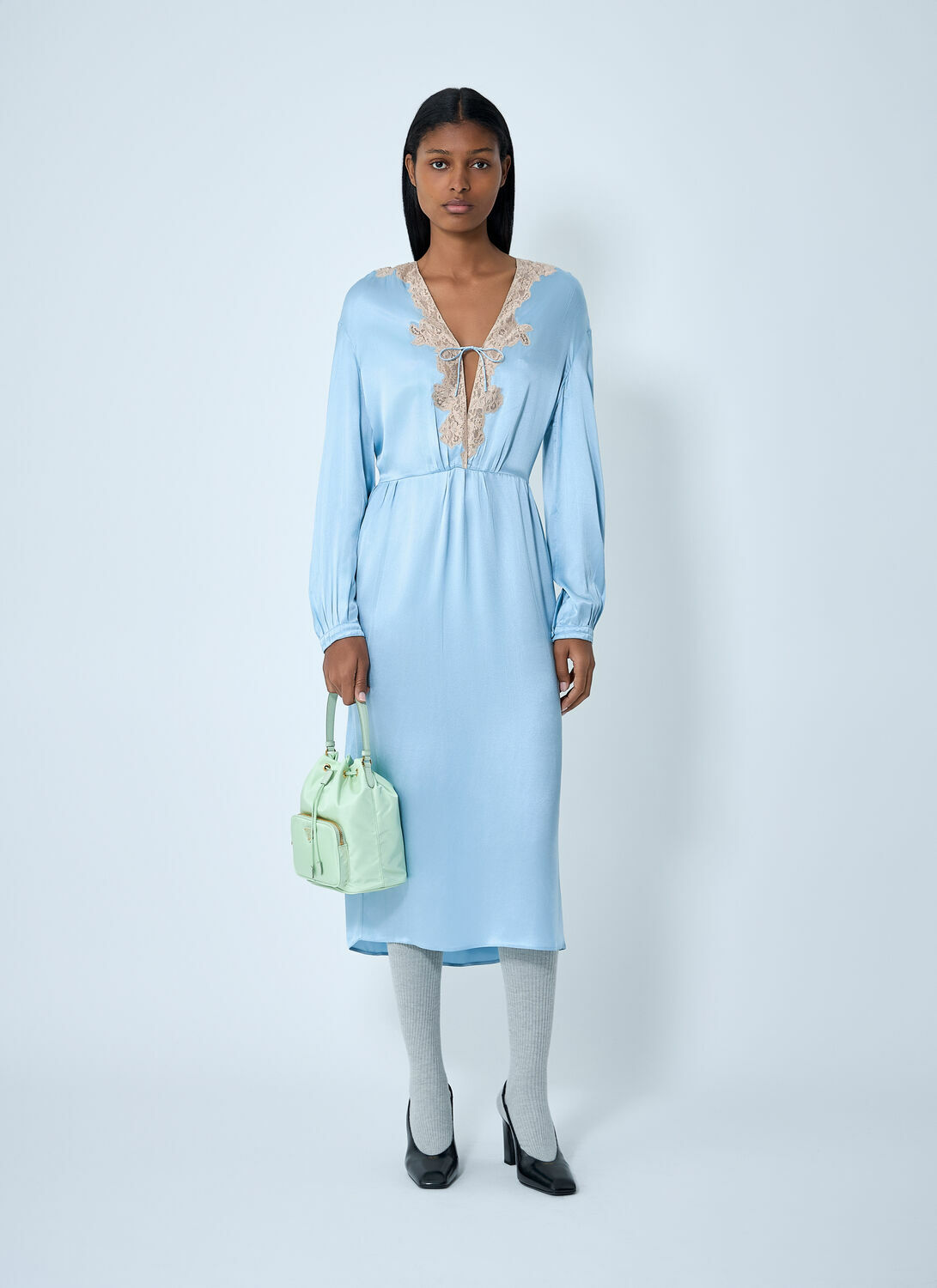Prada Satin Crepe And Lace Dress Prada