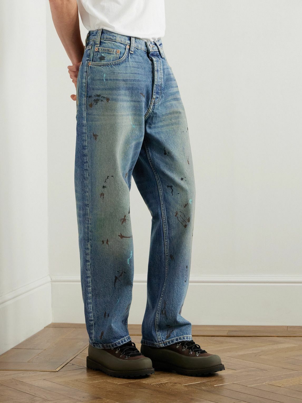 Cherry Los Angeles - Wide-Leg Logo-Embroidered Paint-Splattered Jeans ...