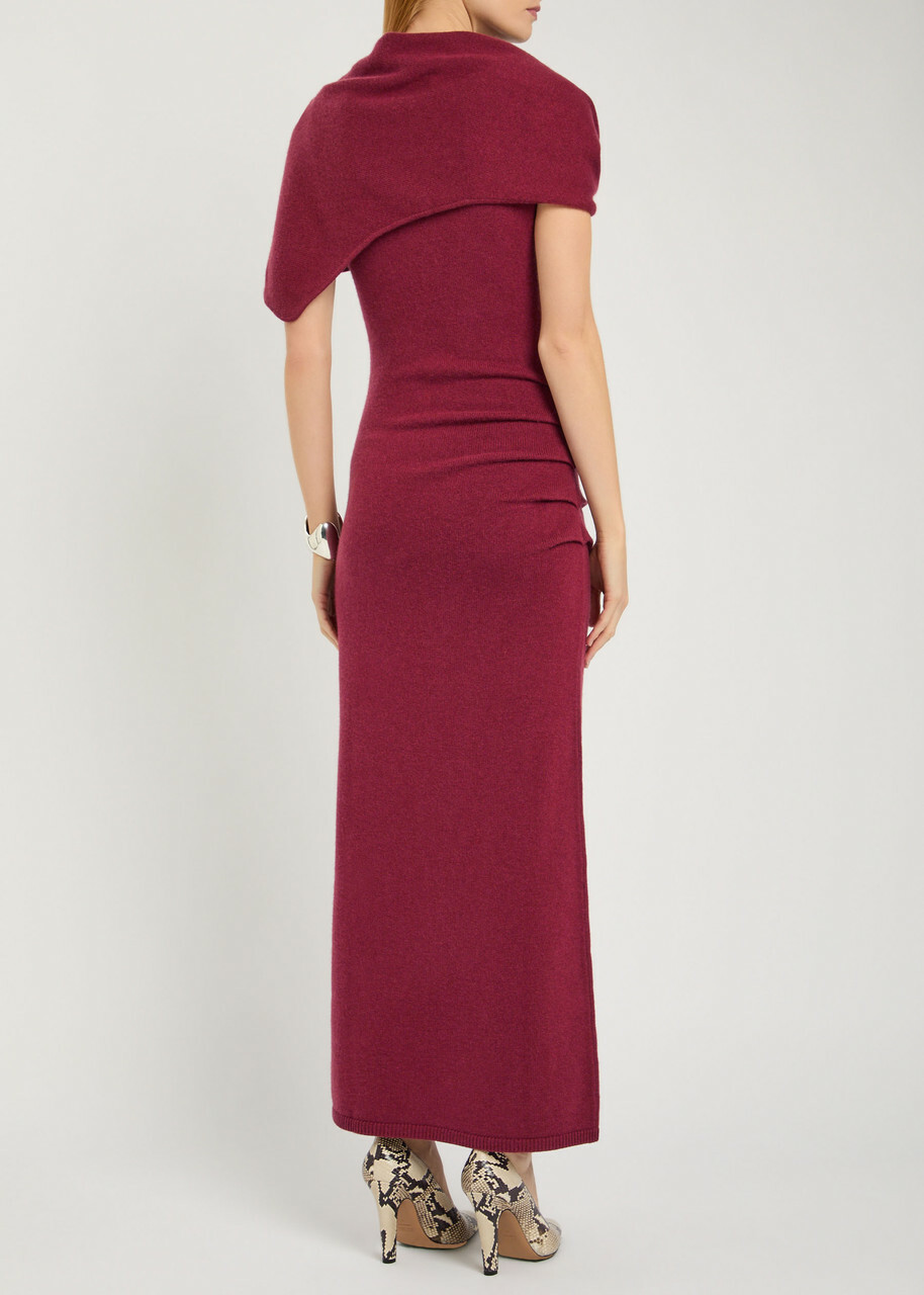Simkhai Hathaway Draped Wool and Cashmere-blend Maxi Dress Dark Red Simkhai