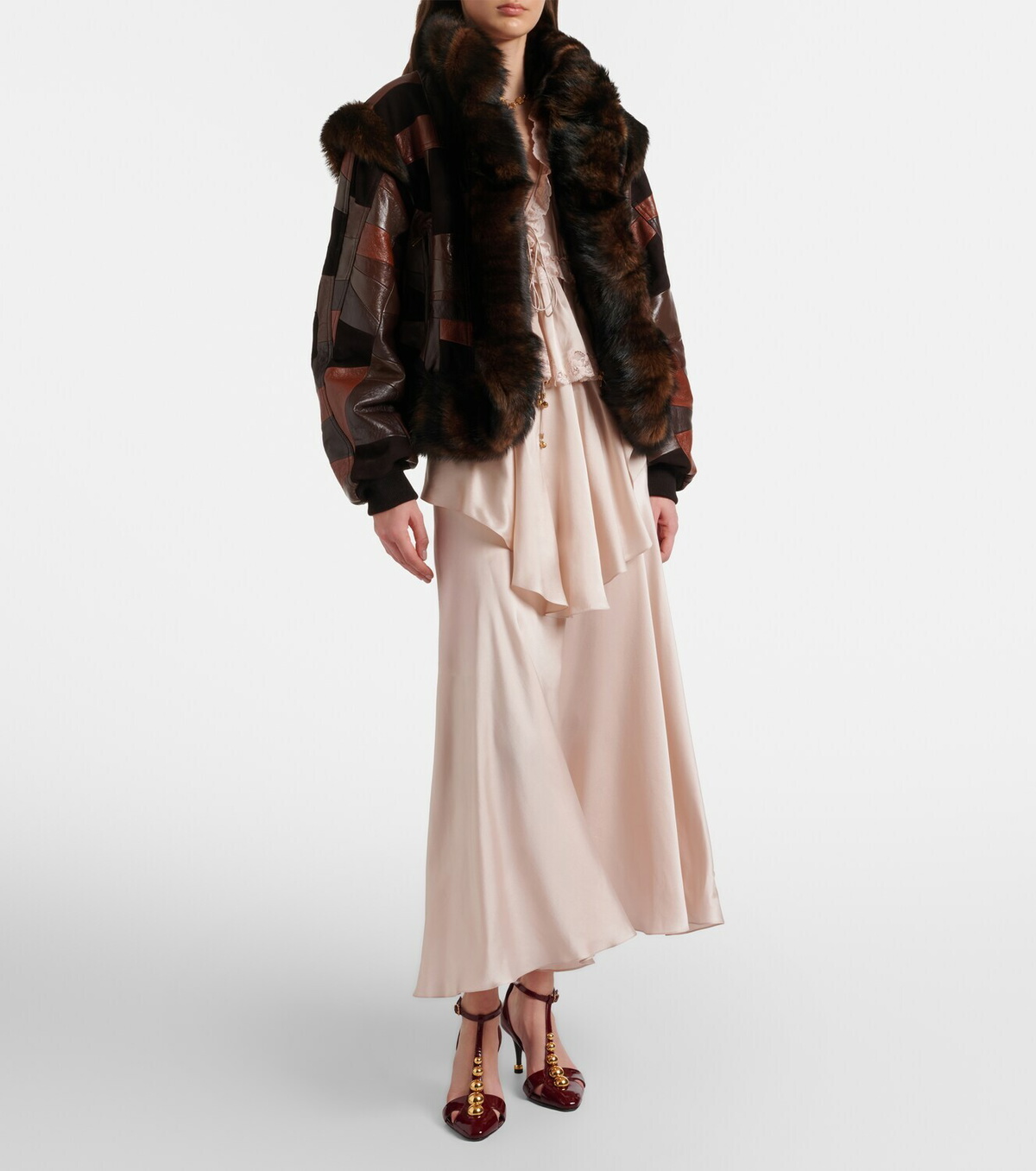 Chloé Shearling-trimmed leather bomber jacket Chloe