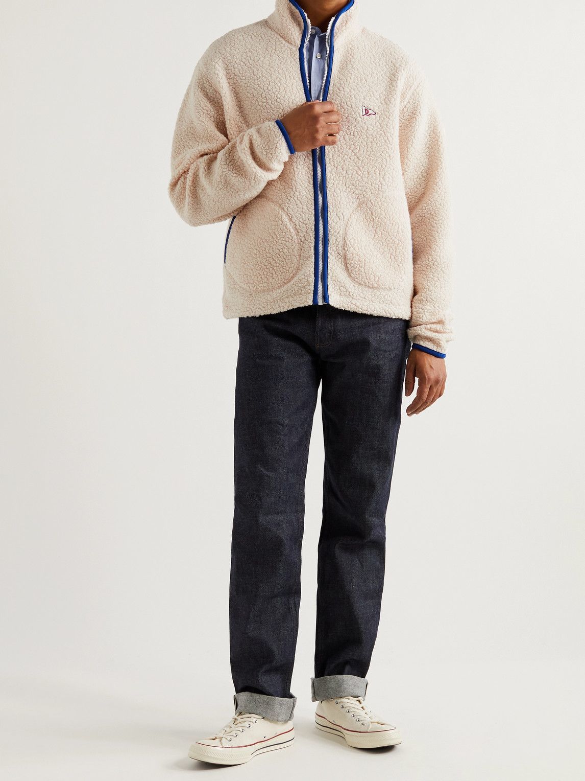 Drake's - Logo-Embroidered Wool-Blend Fleece Jacket - Neutrals Drake's