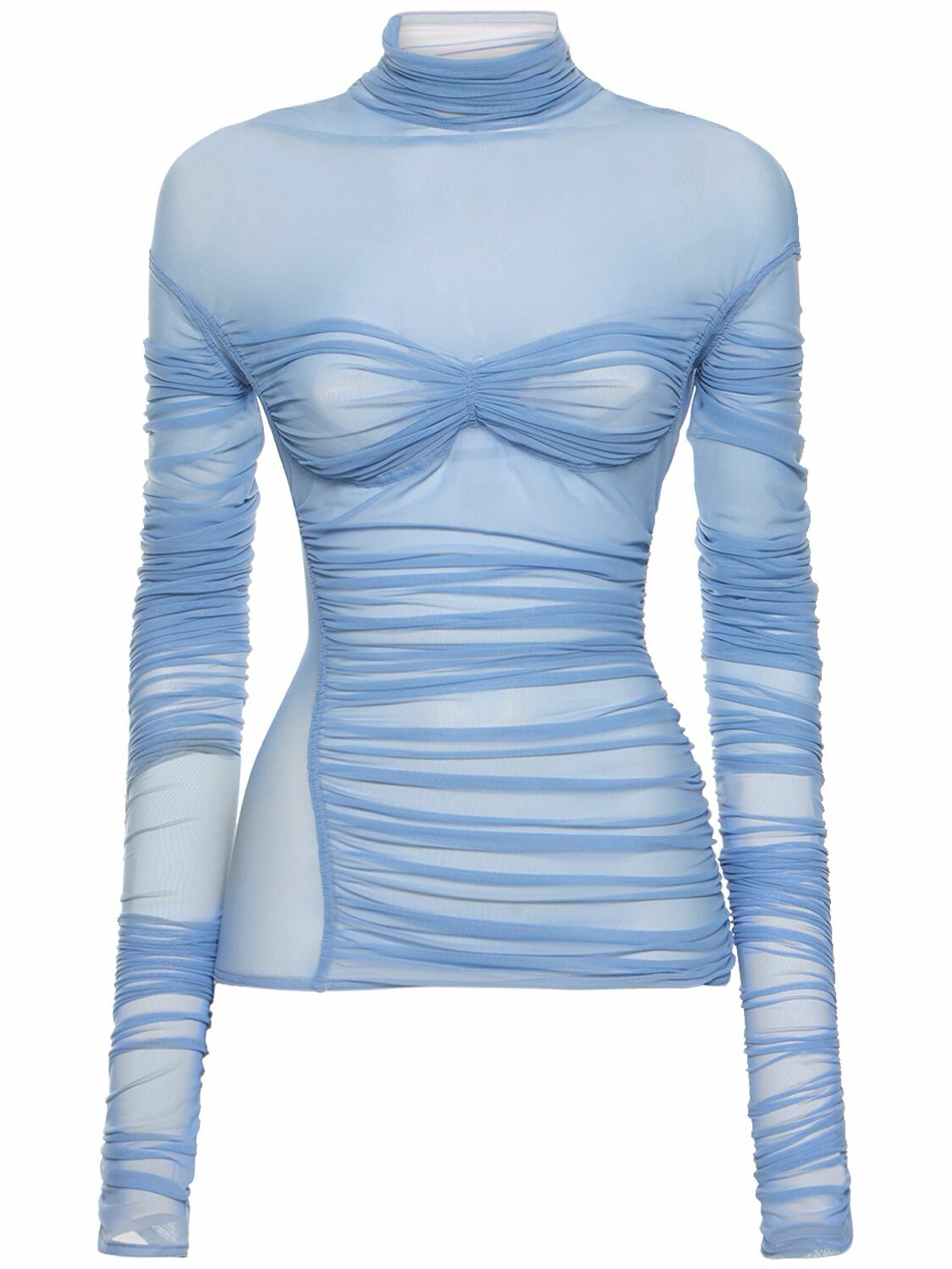 MUGLER - Draped Turtleneck Long Sleeve Top Mugler