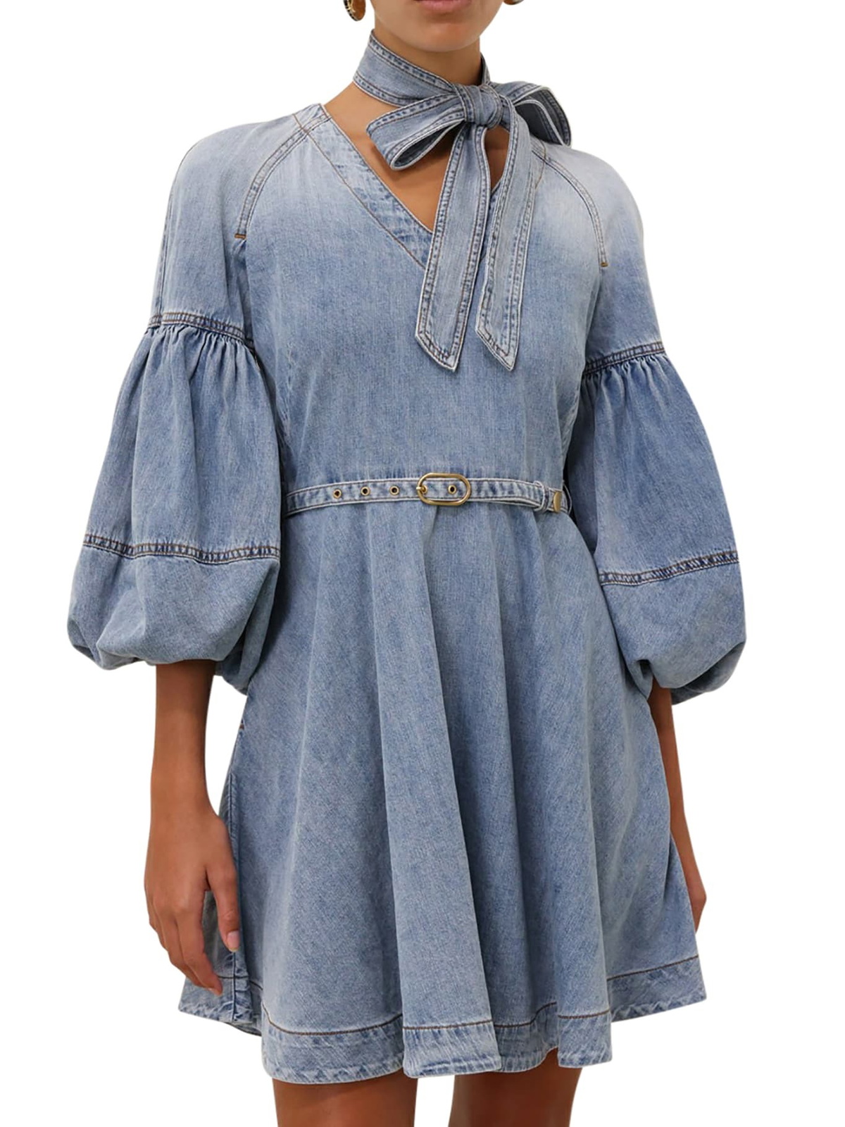 Zimmermann Mini Denim Dress With Neck Ties Zimmermann