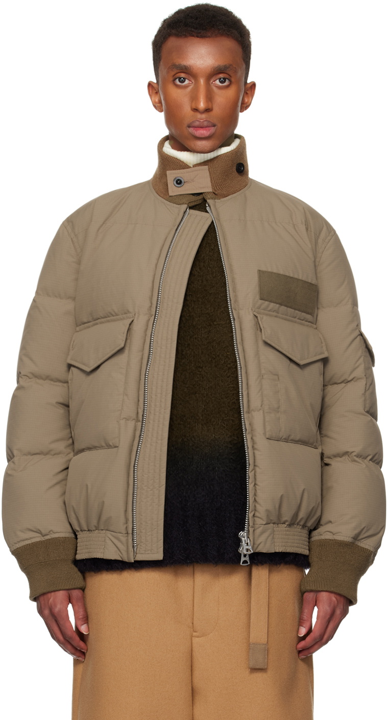 sacai Beige Ripstop Puffer Down Jacket Sacai