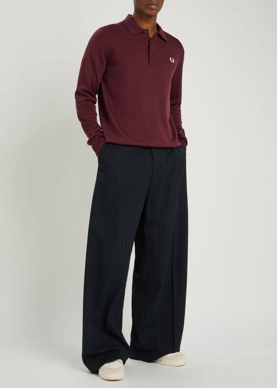 Fred Perry Logo-embroidered Wool-blend Polo Shirt Maroon Fred Perry