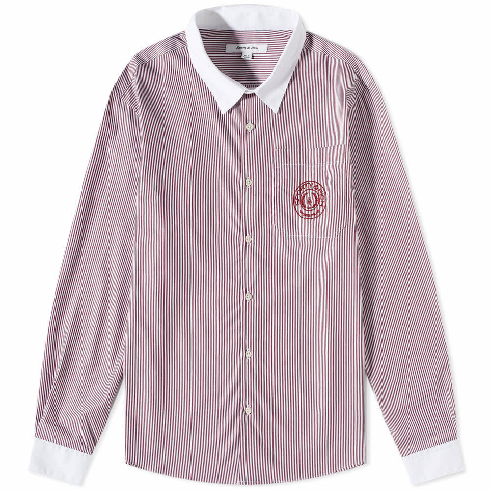Sporty & Rich Cara Embroidered Shirt in Merlot Stripe Sporty & Rich
