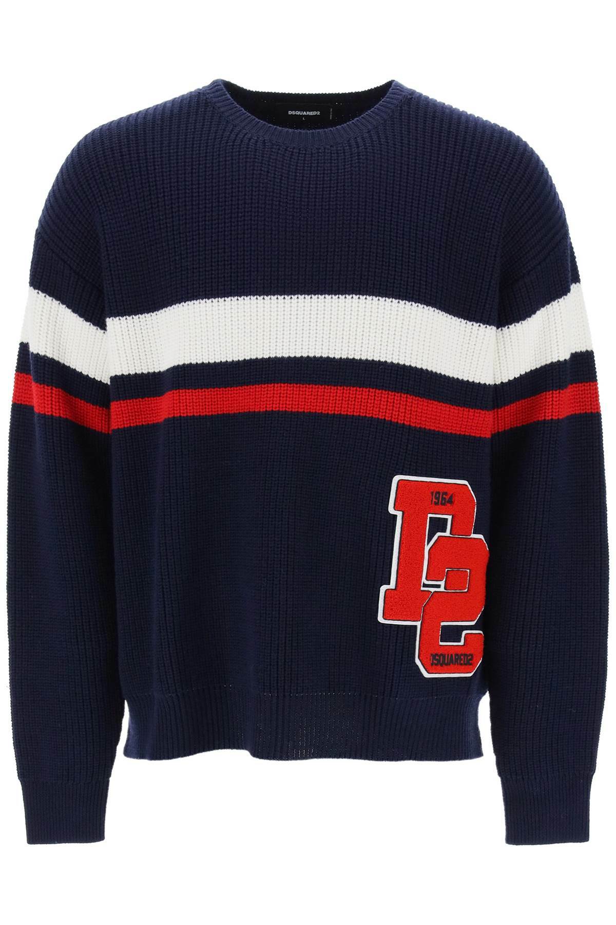 DSQUARED2 wool sweater with varsity patch Blue Dsquared2