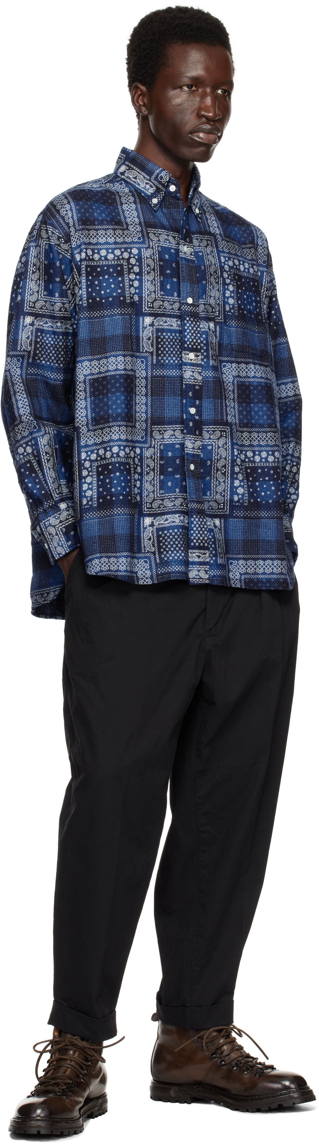 BEAMS PLUS Blue Plaid Discharge Print Classic Fit Shirt Beams Plus