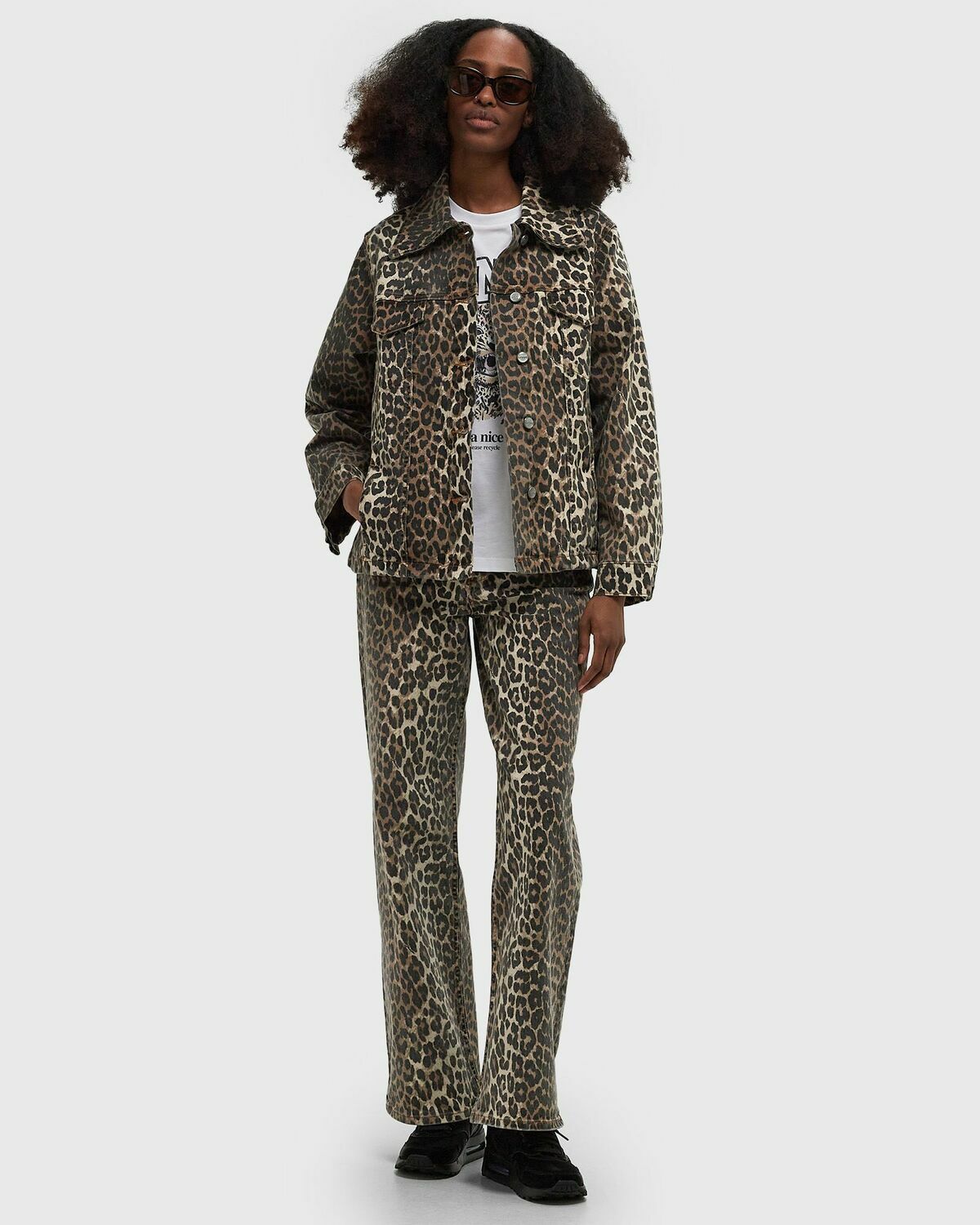 Ganni Print Denim Jacket Brown Women GANNI