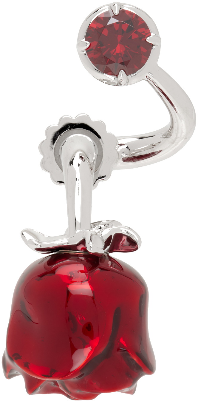 Shushu/Tong Silver & Red Rose Bud Single Earring Shushu/Tong