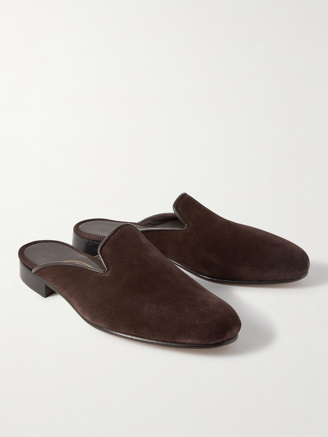 George Cleverley - Leather-Trimmed Suede Backless Loafers - Brown ...