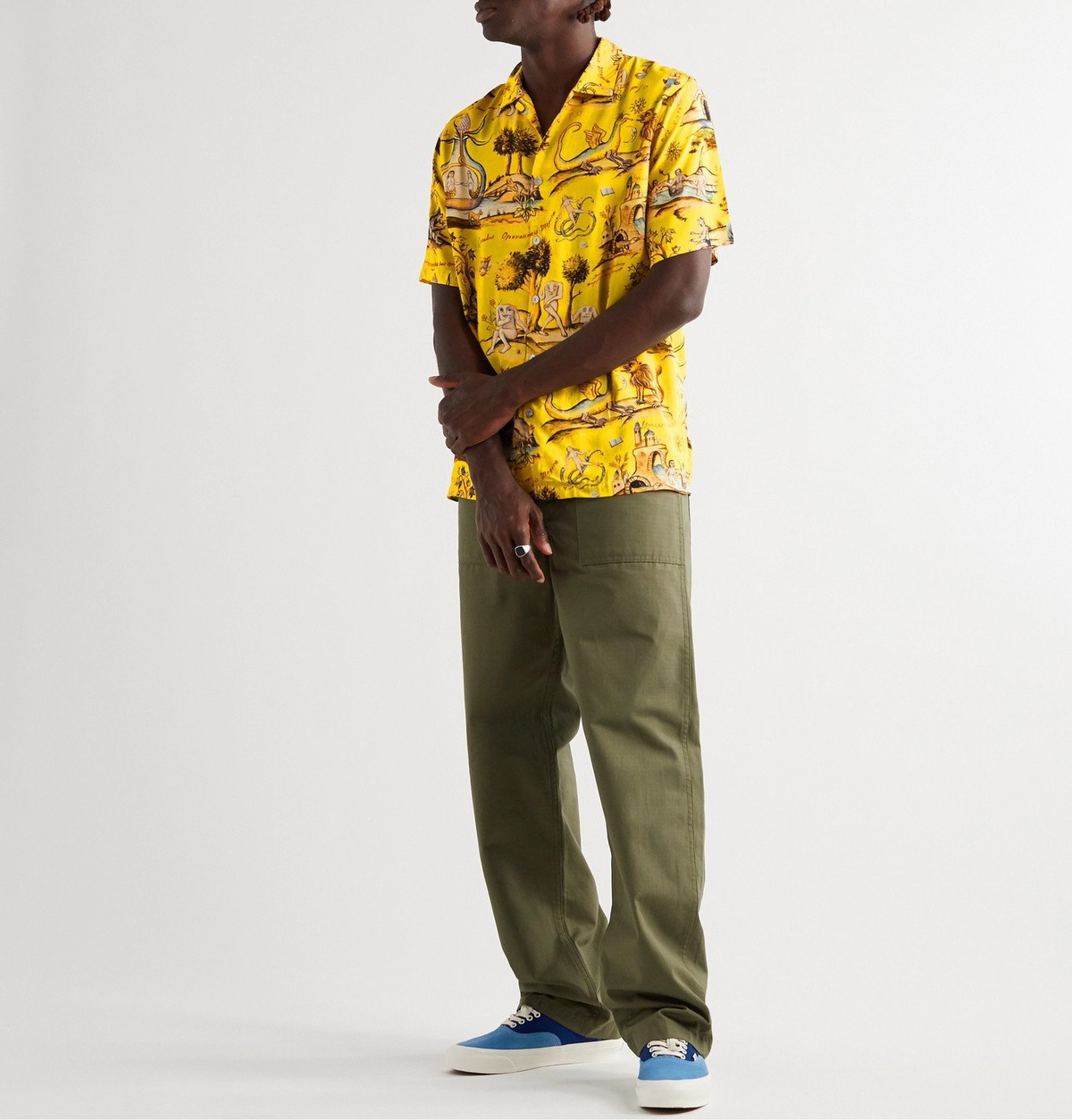 Endless Joy - Camp-Collar Printed Woven Shirt - Yellow Endless Joy
