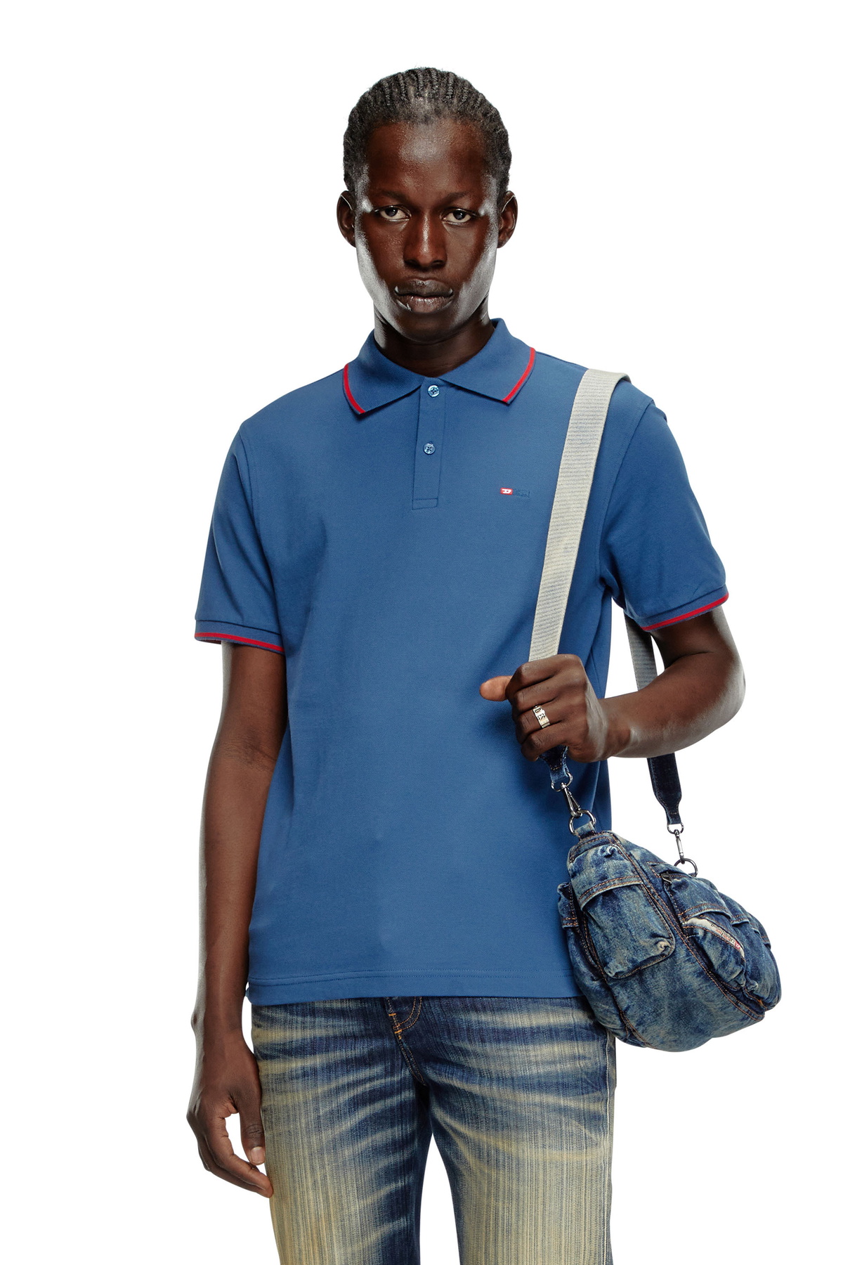 Diesel Polo shirt with micro Diesel embroidery - Polos Mens in Blue Diesel