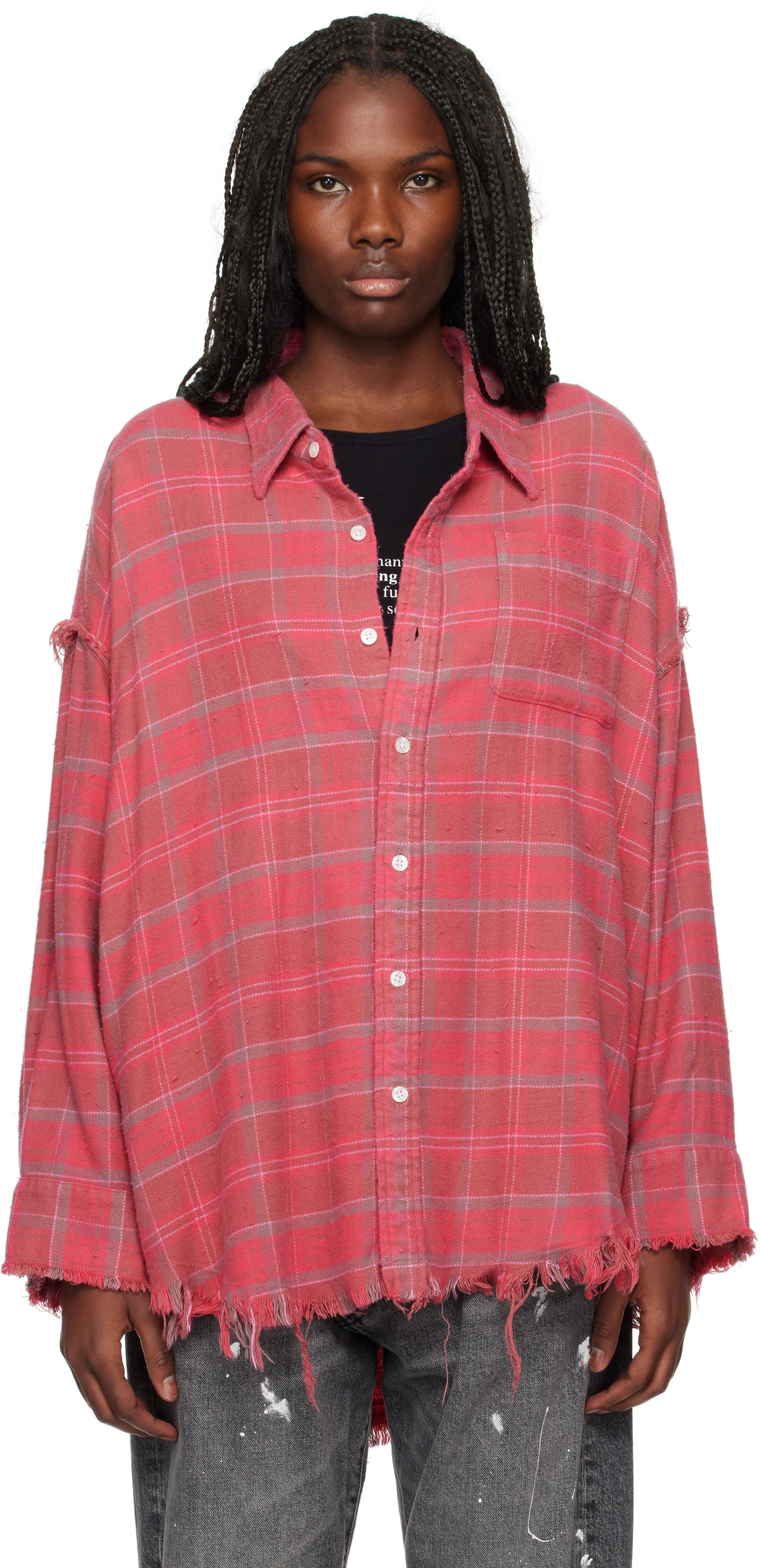 R13 Pink Shredded Seam Drop Neck Shirt R13