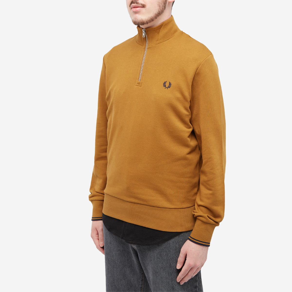 Fred Perry Men's Half Zip Sweat in Dark Caramel Fred Perry