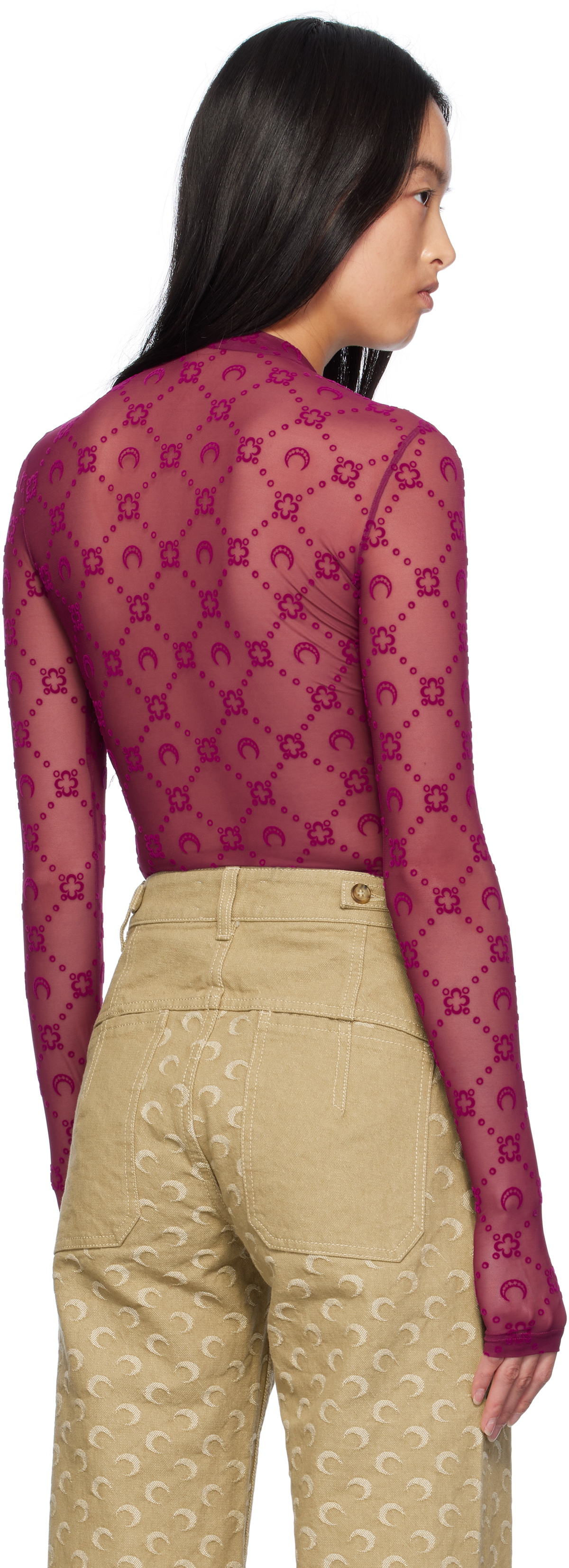 Marine Serre Purple Moonogram Mesh Flock Second Skin Top Marine Serre