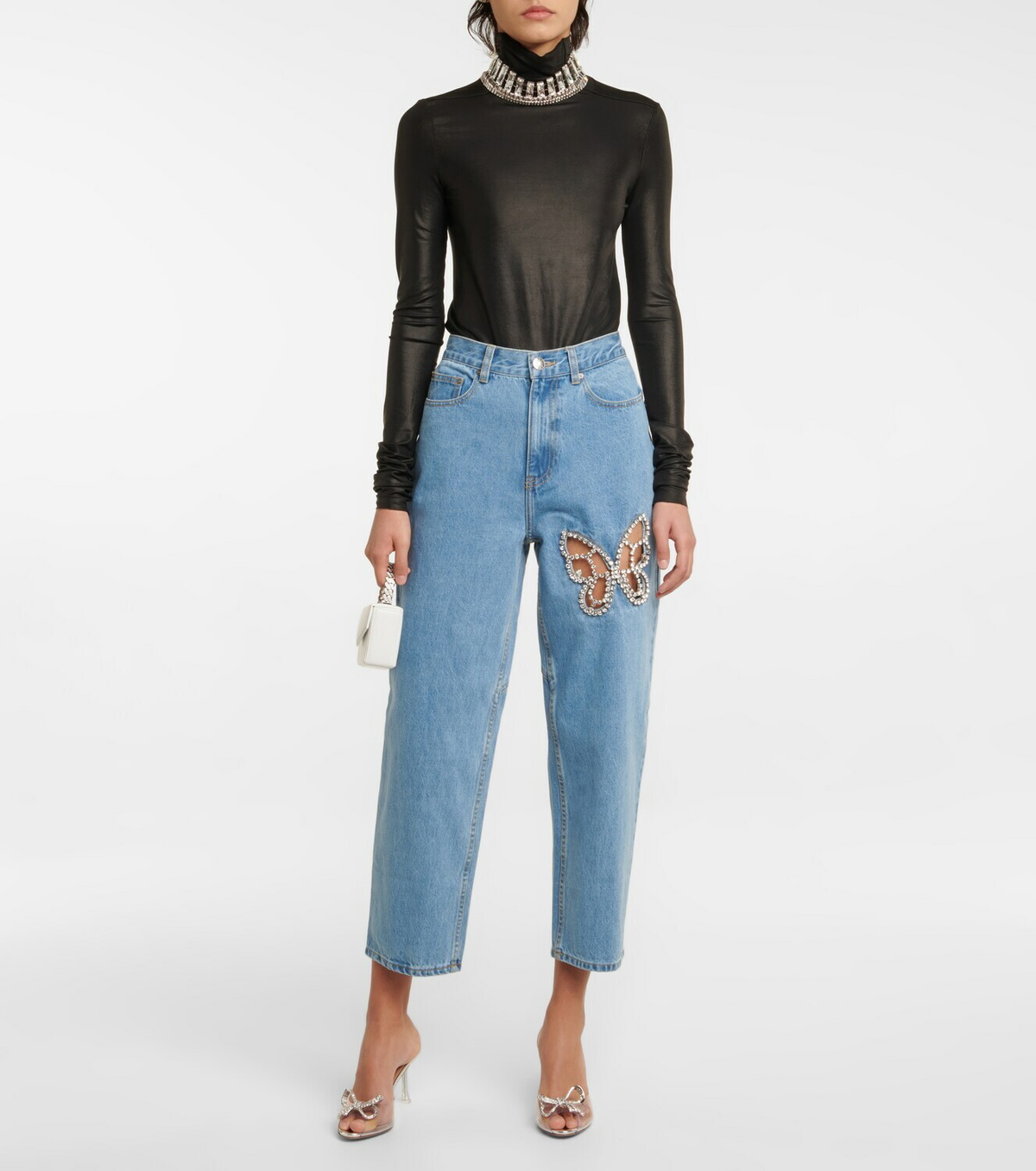 Area Embellished cutout high-rise straight jeans AREA