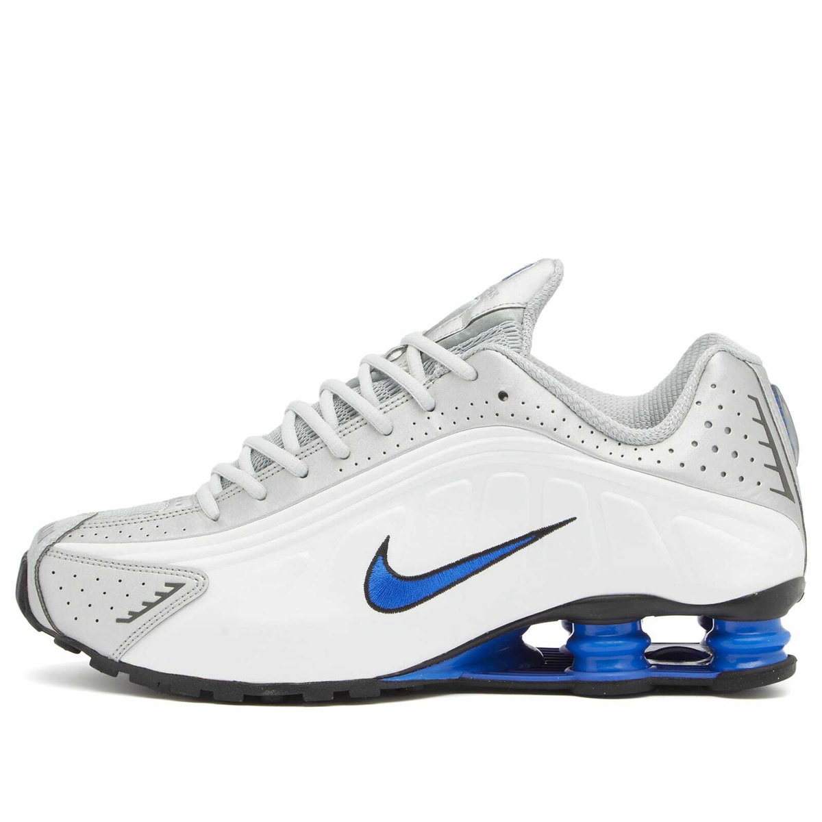 Nike Men's Shox R4 Sneaker in White/Silver/Blue Nike
