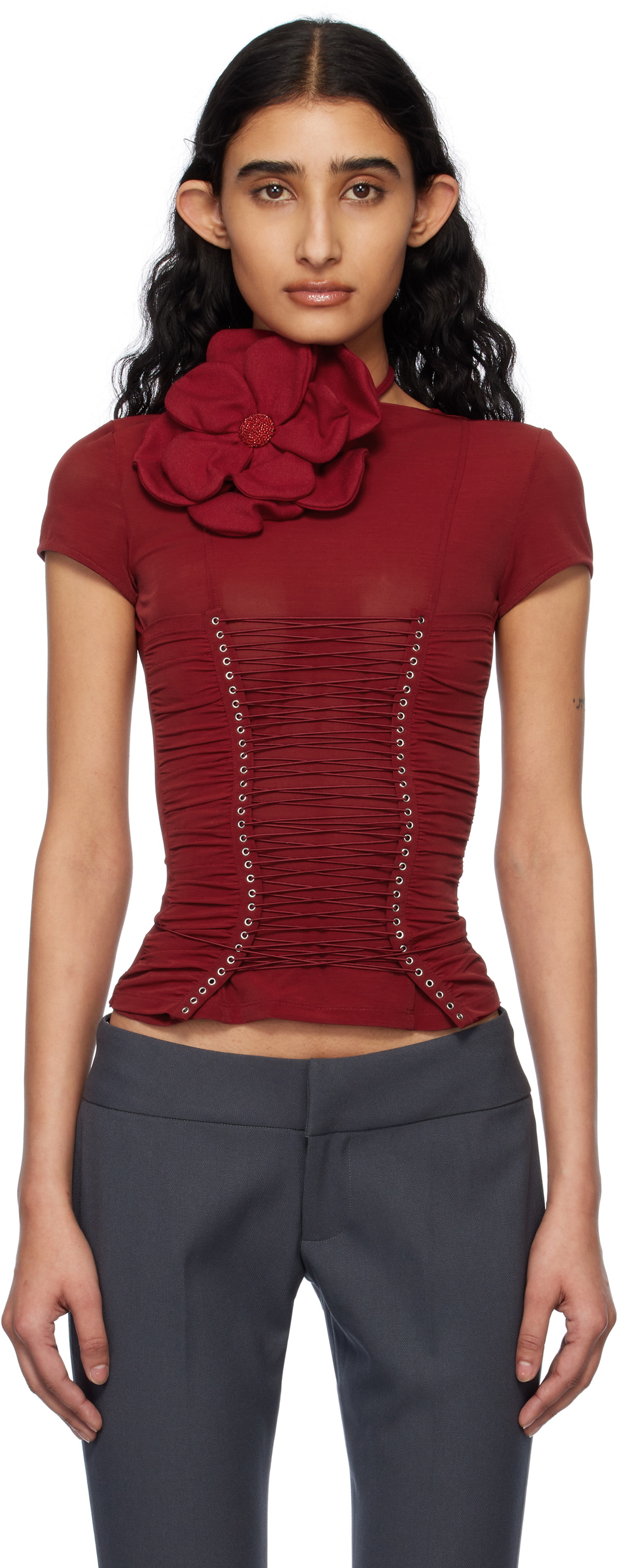 Fancì Club Red Vermillion Lace-Up T-shirt Fancì Club