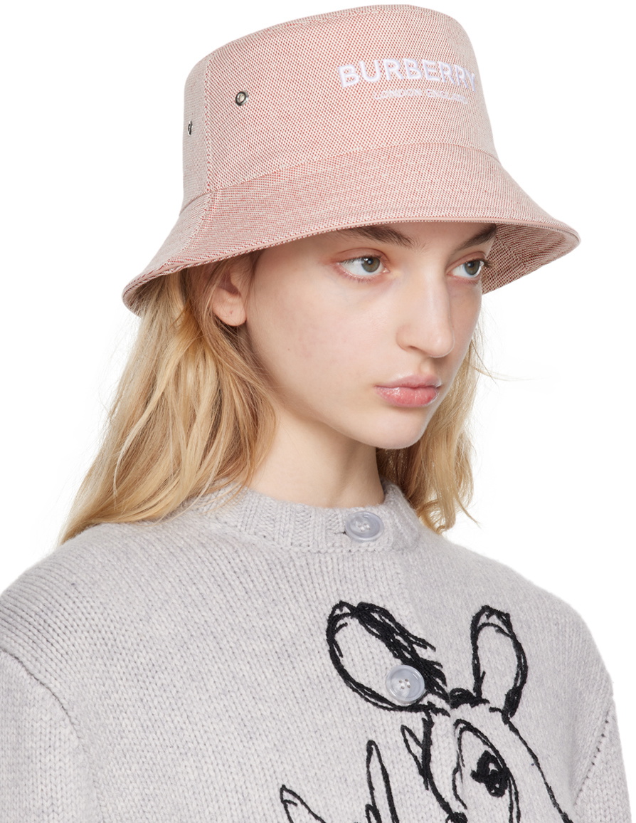 Burberry Red & Off-White Embroidered Bucket Hat Burberry