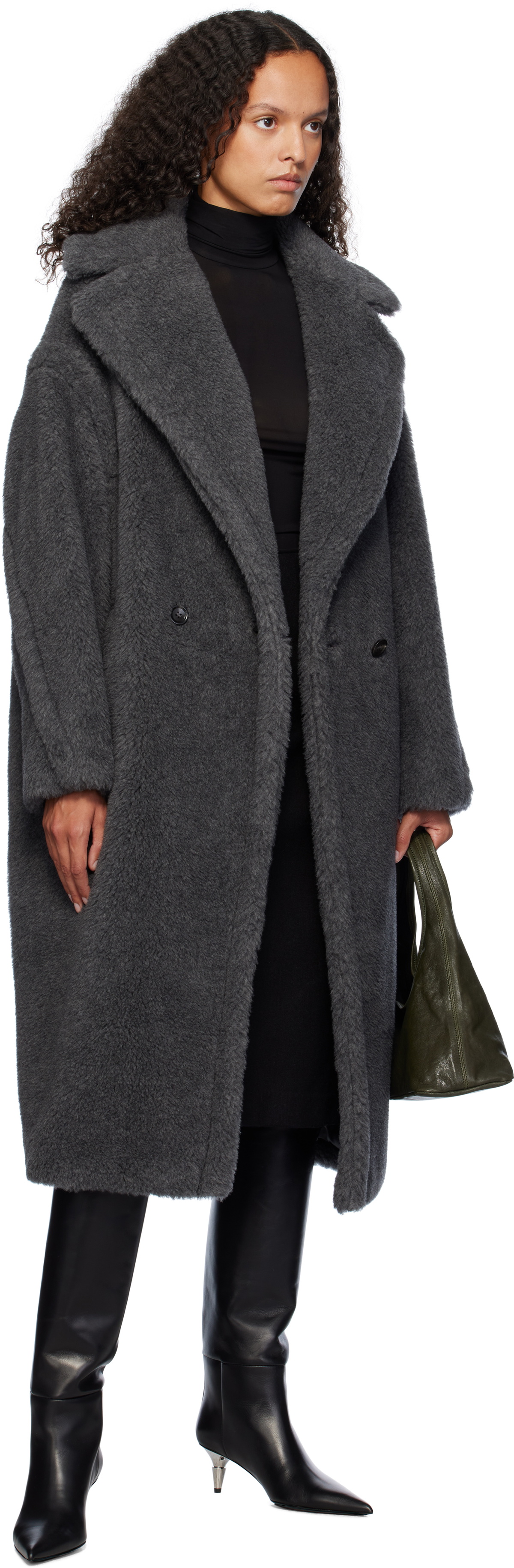 Max Mara Gray Teddy1 Faux-Fur Coat Max Mara