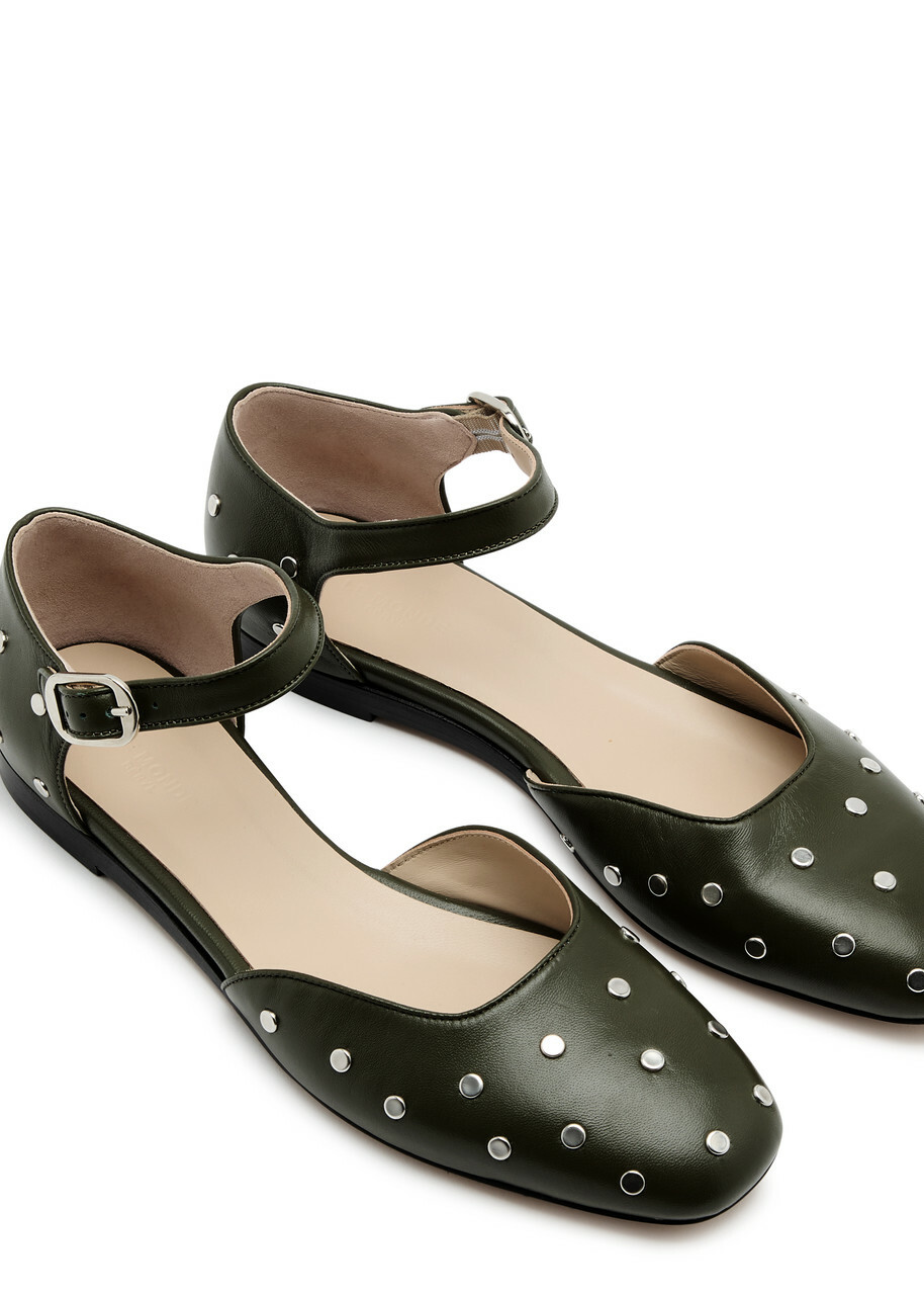 LE Monde Beryl Mary Jane Studded Leather Flats Green Le Monde Beryl