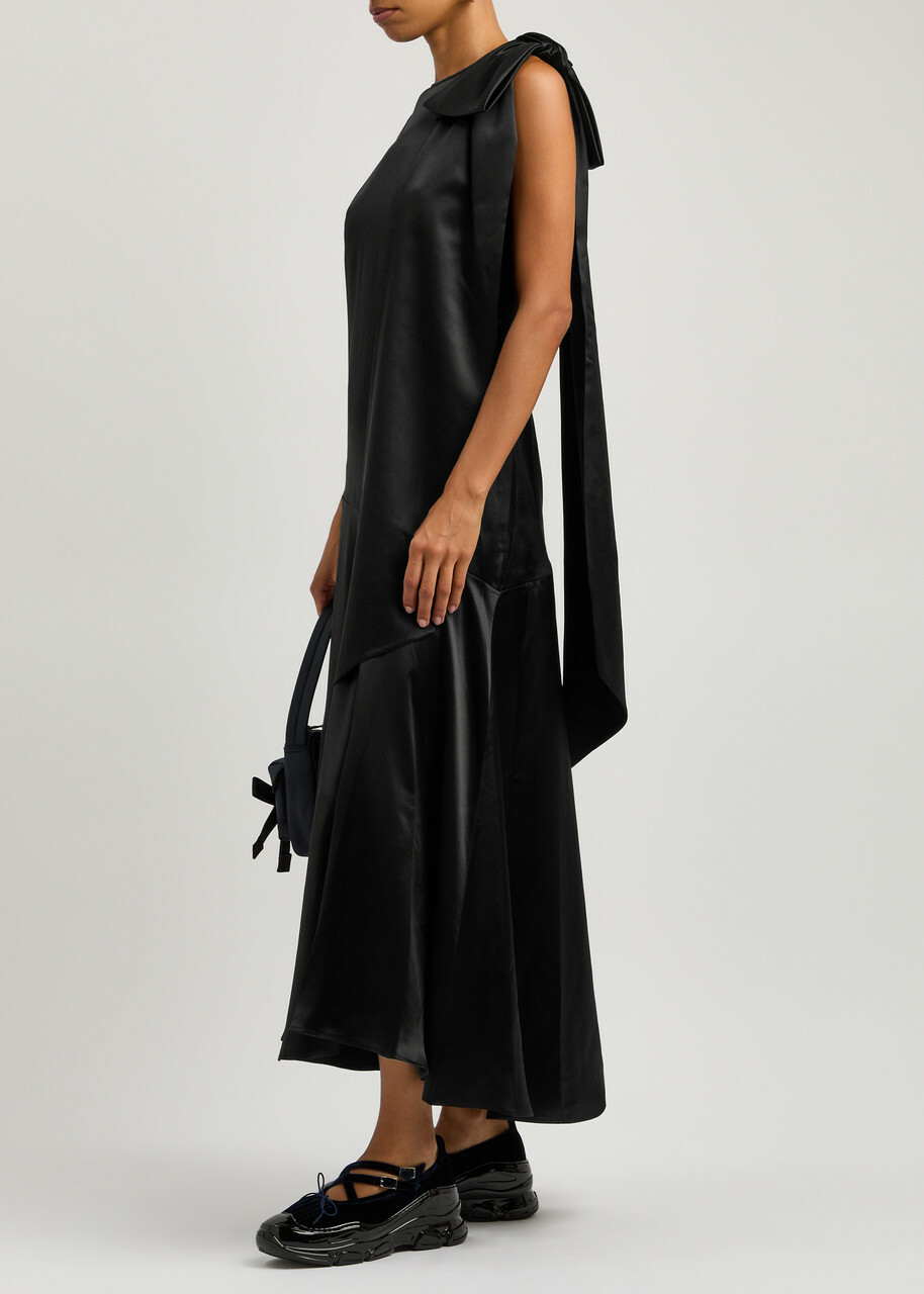 Simone Rocha Bow-embellished Silk-satin Midi Dress Black Simone Rocha