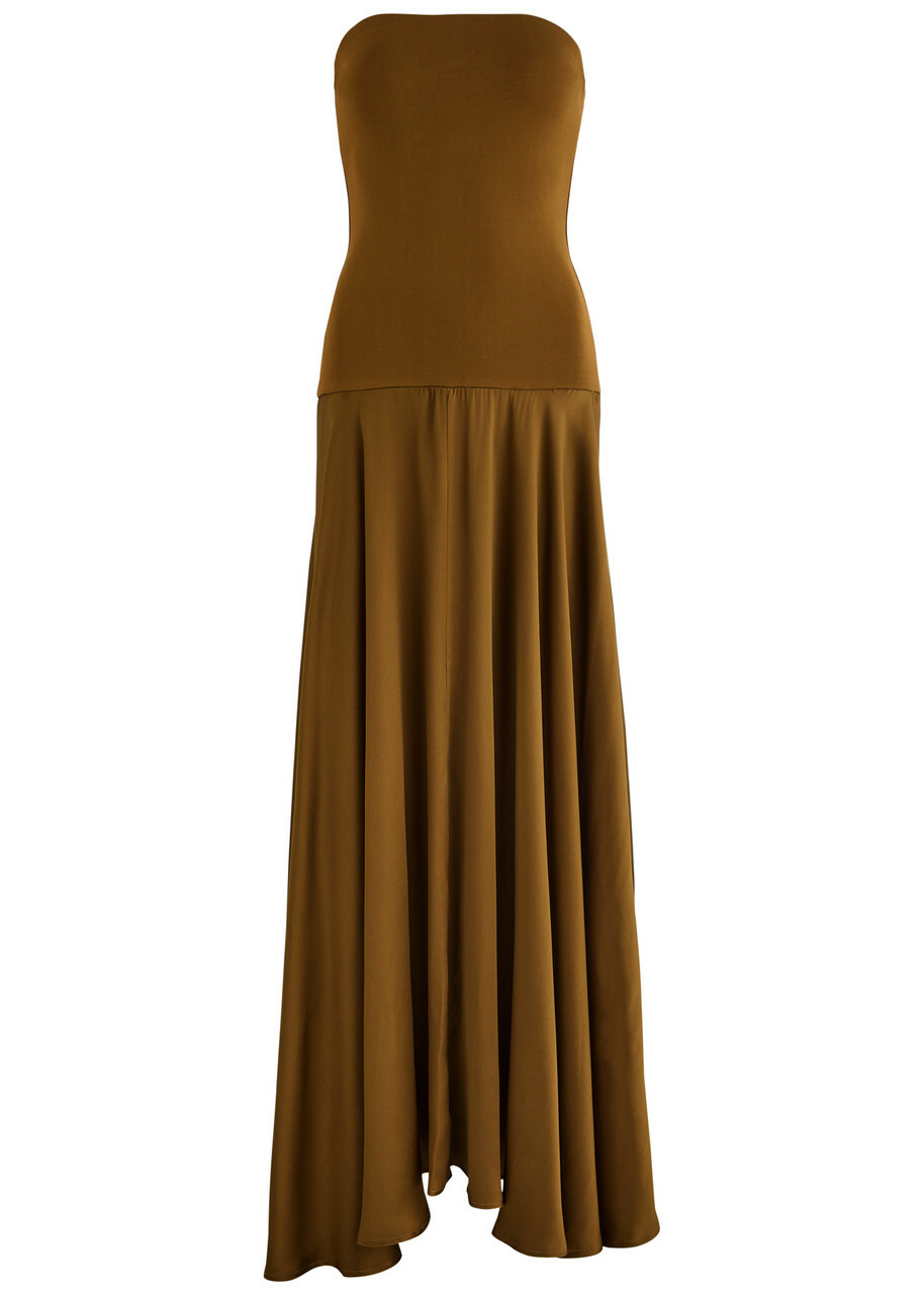 Esse Studios Illi Strapless Silk and Jersey Maxi Dress Olive Esse Studios