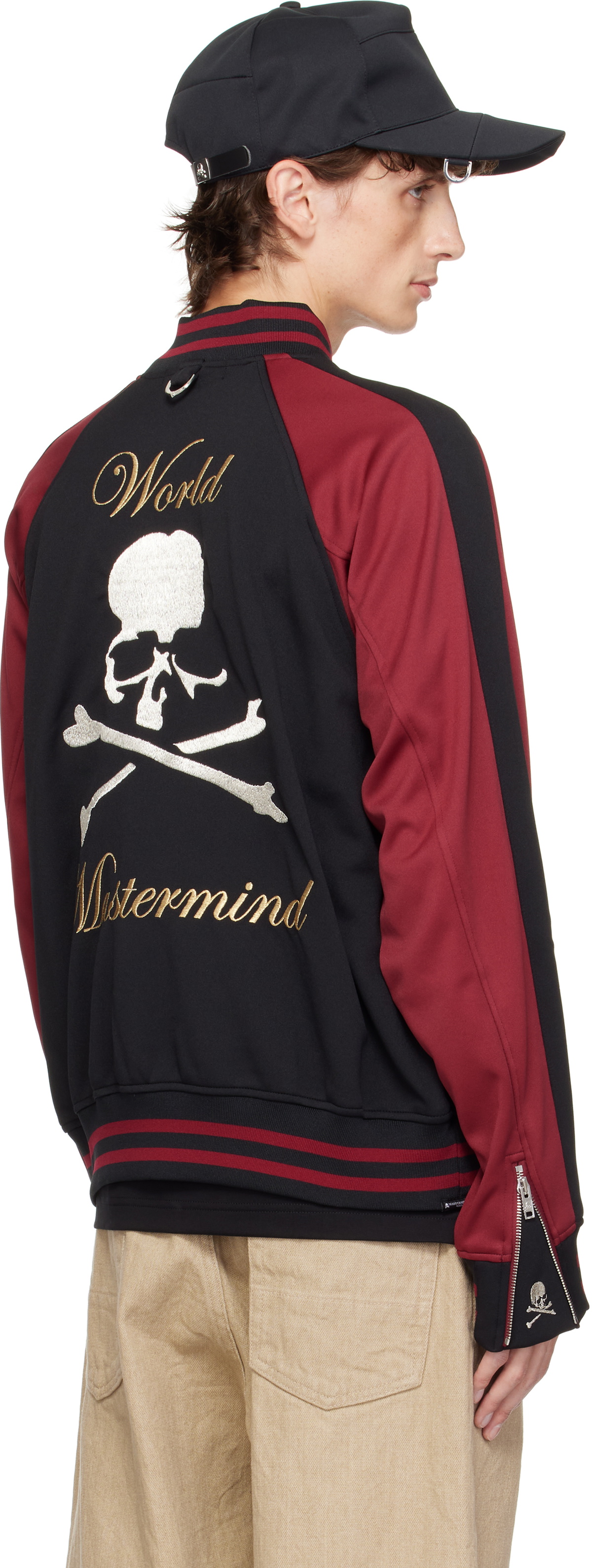 MASTERMIND WORLD Black & Burgundy Souvenir Track Jacket MASTERMIND WORLD