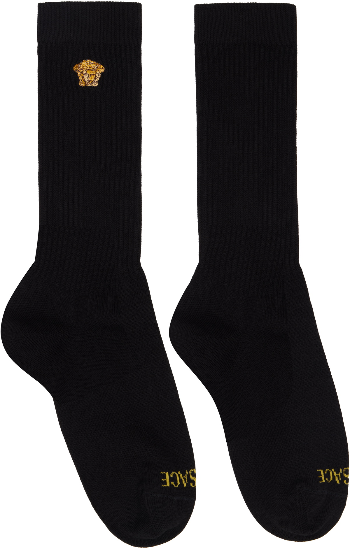 Versace Black & White Embroidered Medusa Ribbed Socks Versace