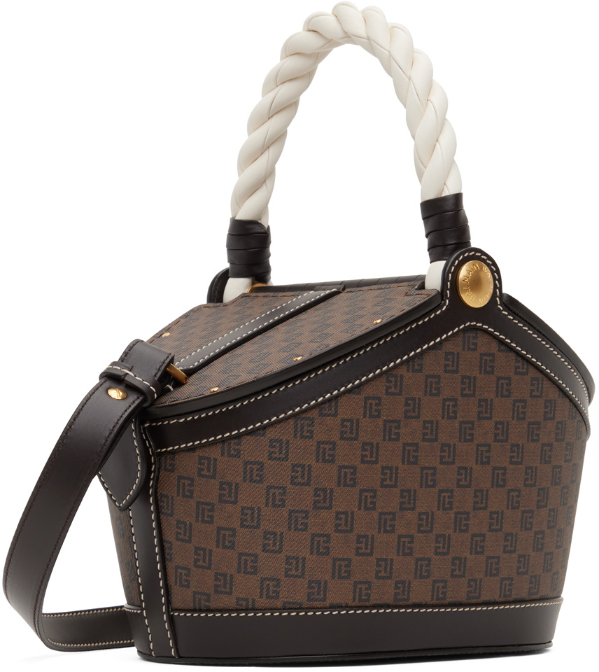 Balmain Brown Monogram Canvas & Leather Bucket Bag Balmain