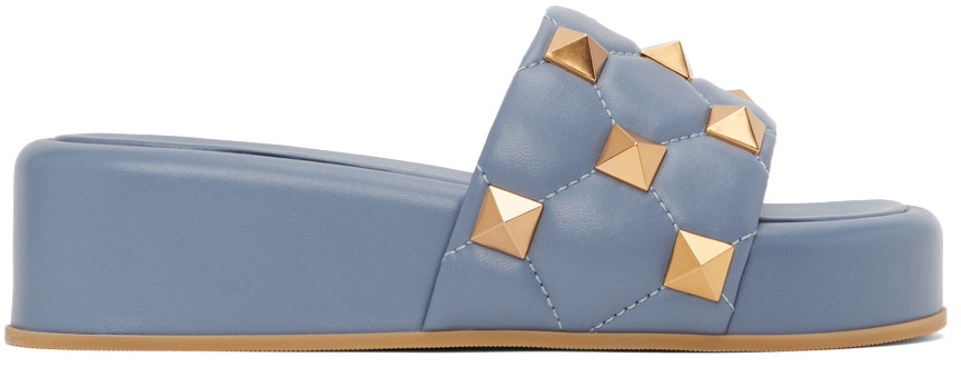 Valentino Garavani Blue Roman Stud Platform Slides Valentino Garavani