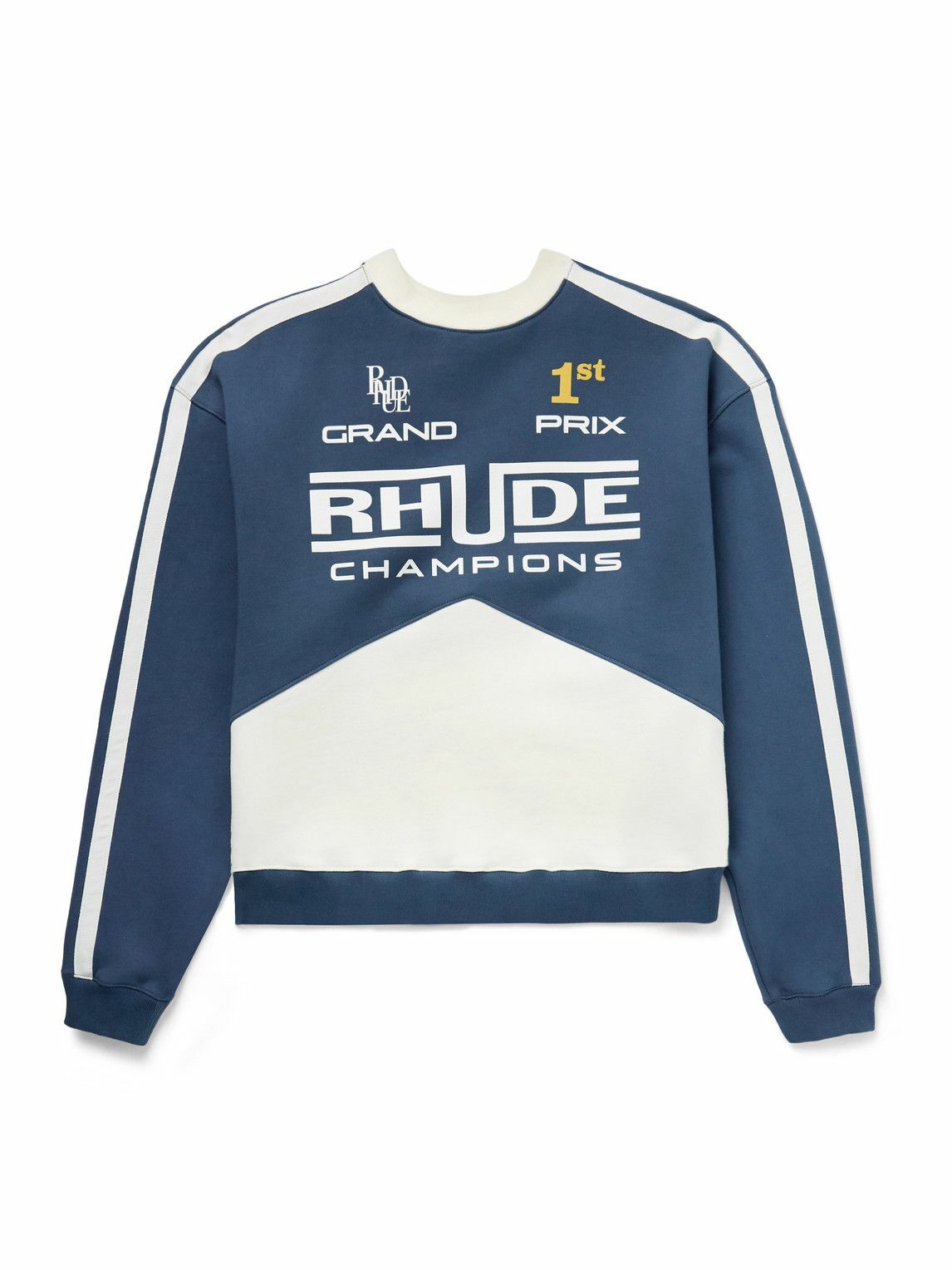 Rhude - Champions Grosgrain-Trimmed Logo-Print Cotton-Jersey Sweatshirt ...