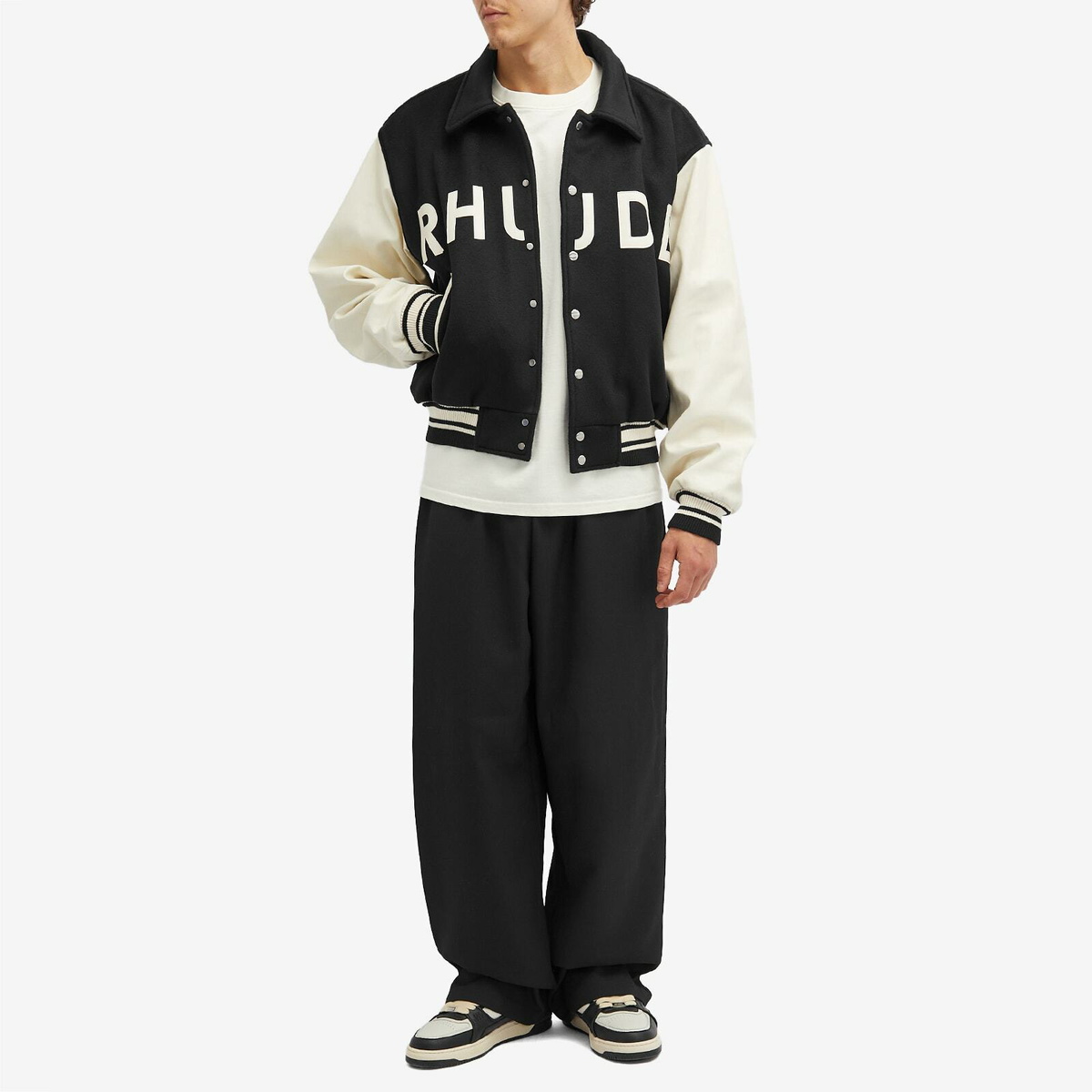 Rhude Men's Collegiate Varsity Jacket in Black/Cream Rhude