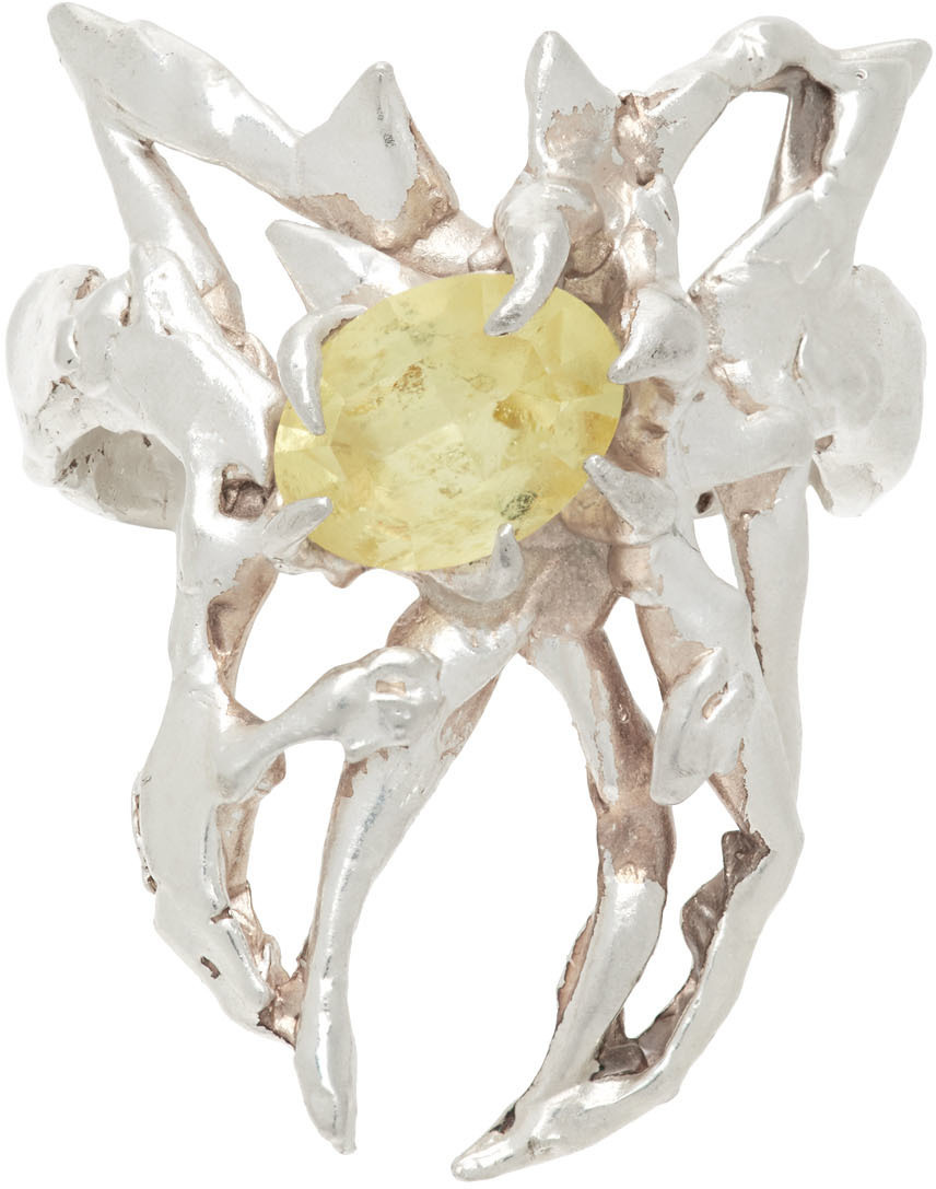 Harlot Hands SSENSE Exclusive Silver & Yellow Butterfly Ring Harlot Hands
