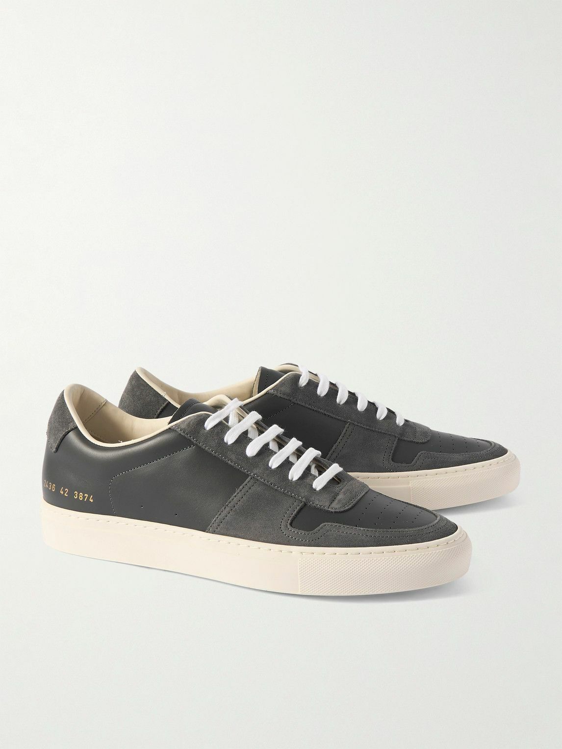 Common Projects - BBall Suede-Trimmed Leather Sneakers - Gray Common ...