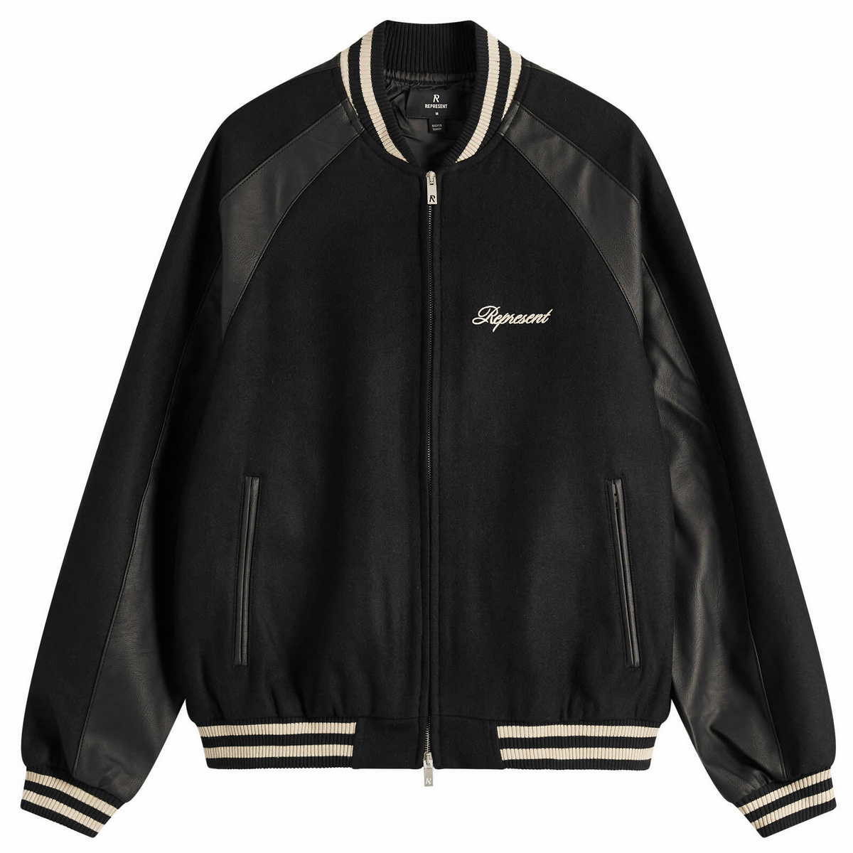 Represent Men's Raglan Varsity Jacket in Black Represent