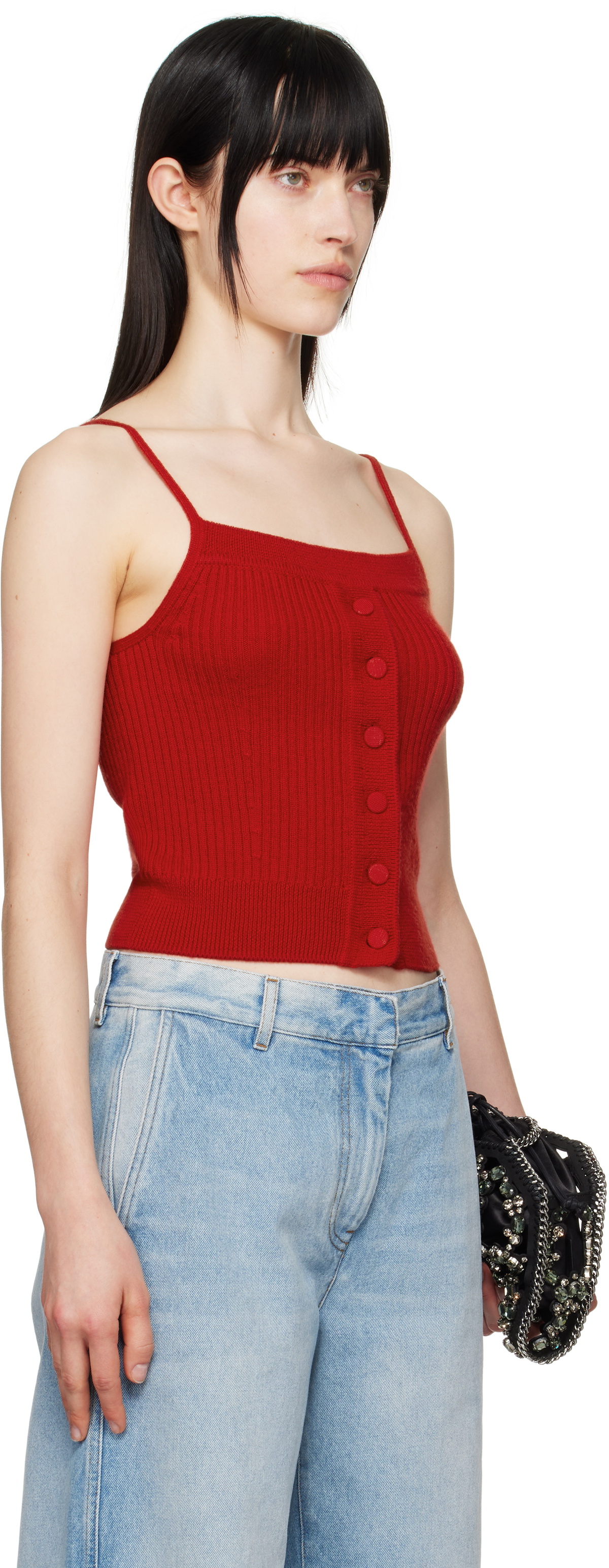 Dries Van Noten Red Straight Neck Wool Tank Top Dries Van Noten