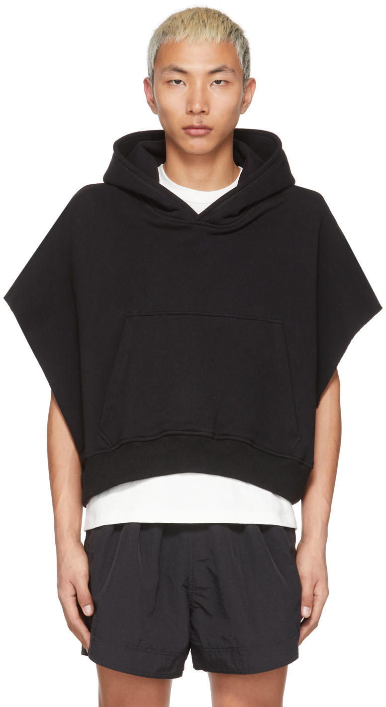 Sebastien Ami SSENSE Exclusive Black Cropped Cut-Off Pullover Hoodie