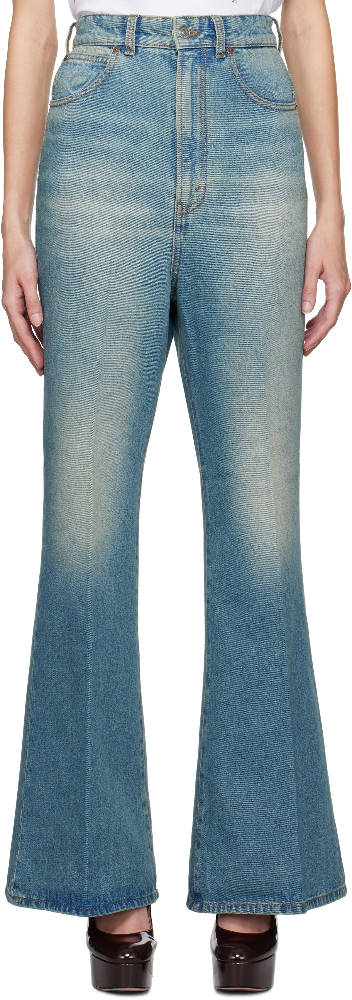 Victoria Beckham Blue Wide Leg Kick Jeans Victoria Beckham