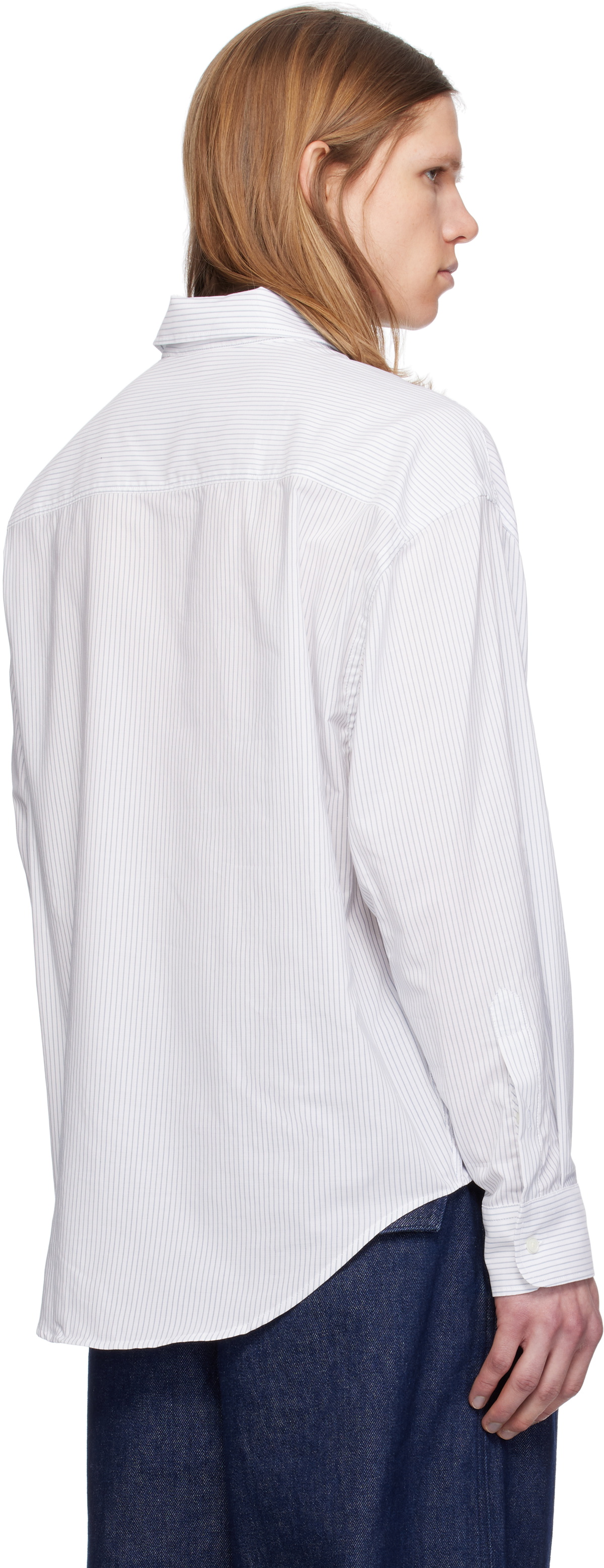 AMI Paris White & Blue Cotton Boxy Fit Shirt AMI