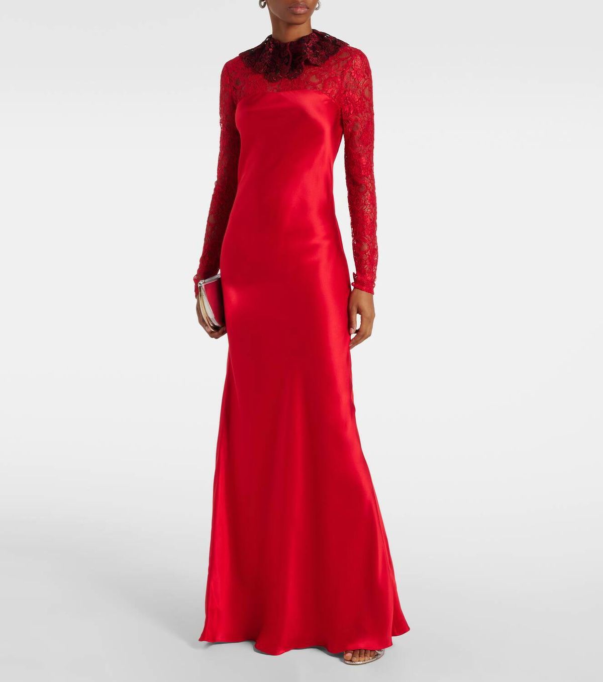 Rodarte Lace-trimmed silk-blend satin gown Rodarte