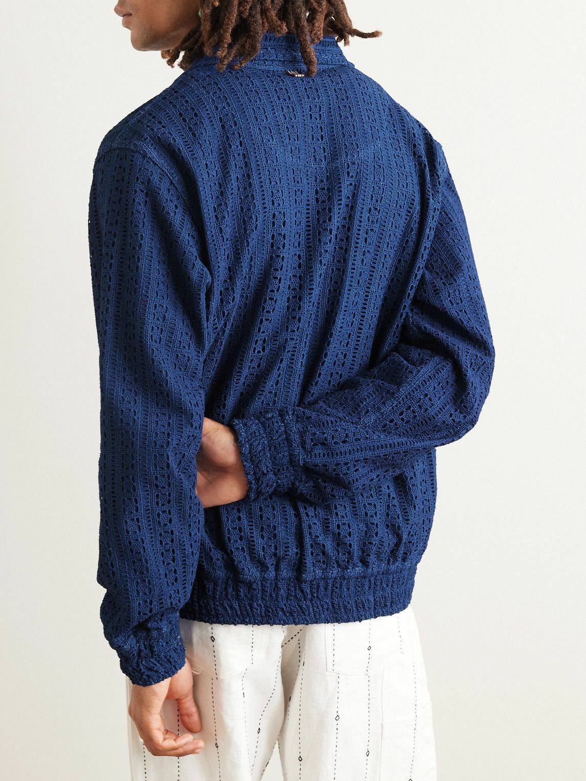 Kardo - Schiffli Embroidered Cotton Bomber Jacket - Blue Kardo