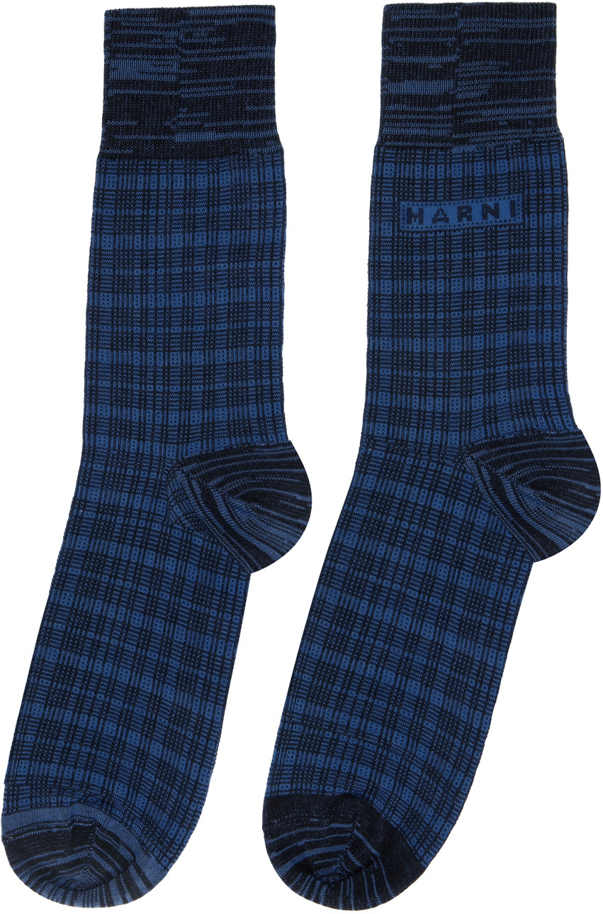 Marni Black & Blue Micro Check Socks Marni