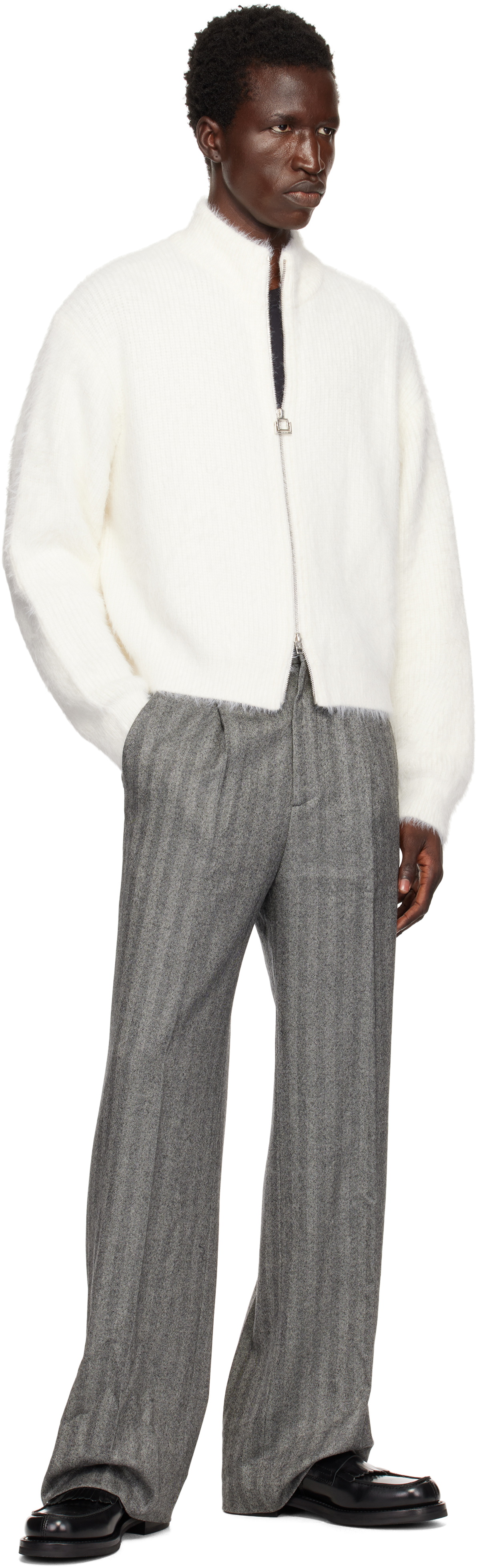 WOOYOUNGMI White High Neck Zip-up Sweater Wooyoungmi