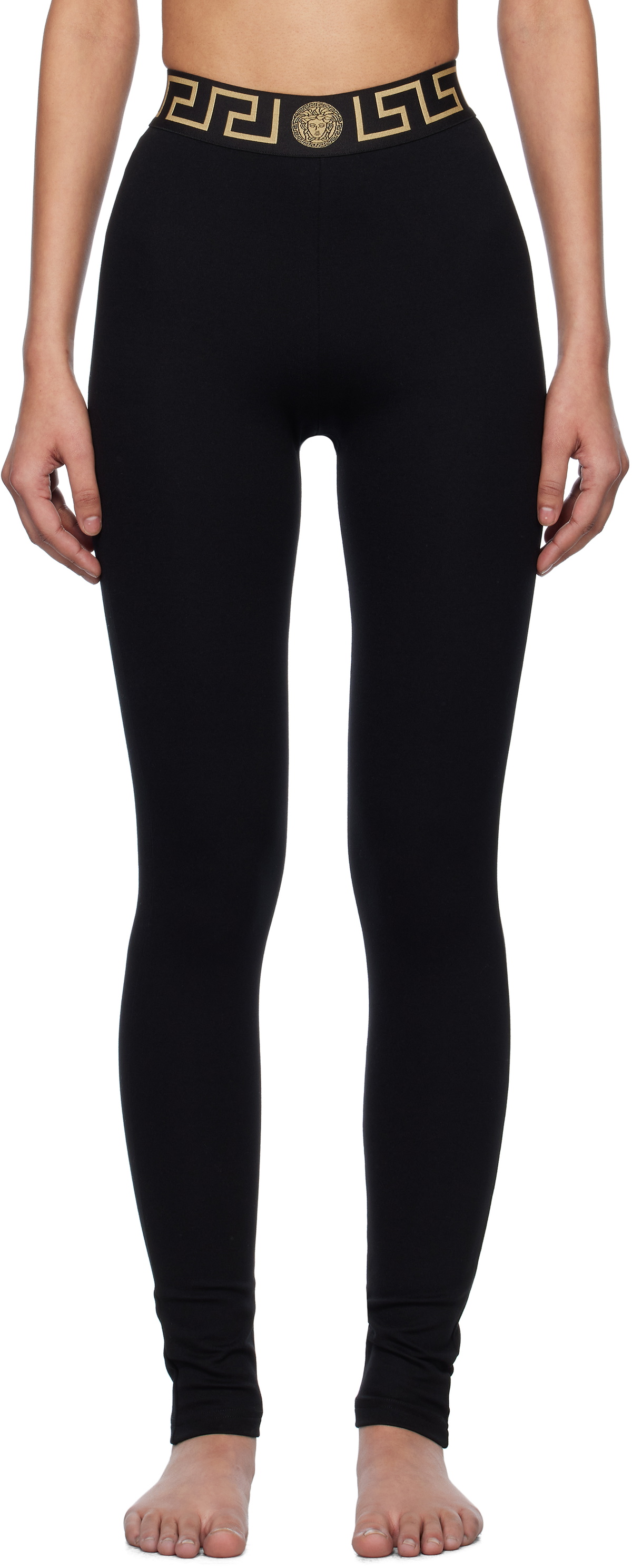Versace Underwear Black Greca Border Leggings Versace Underwear