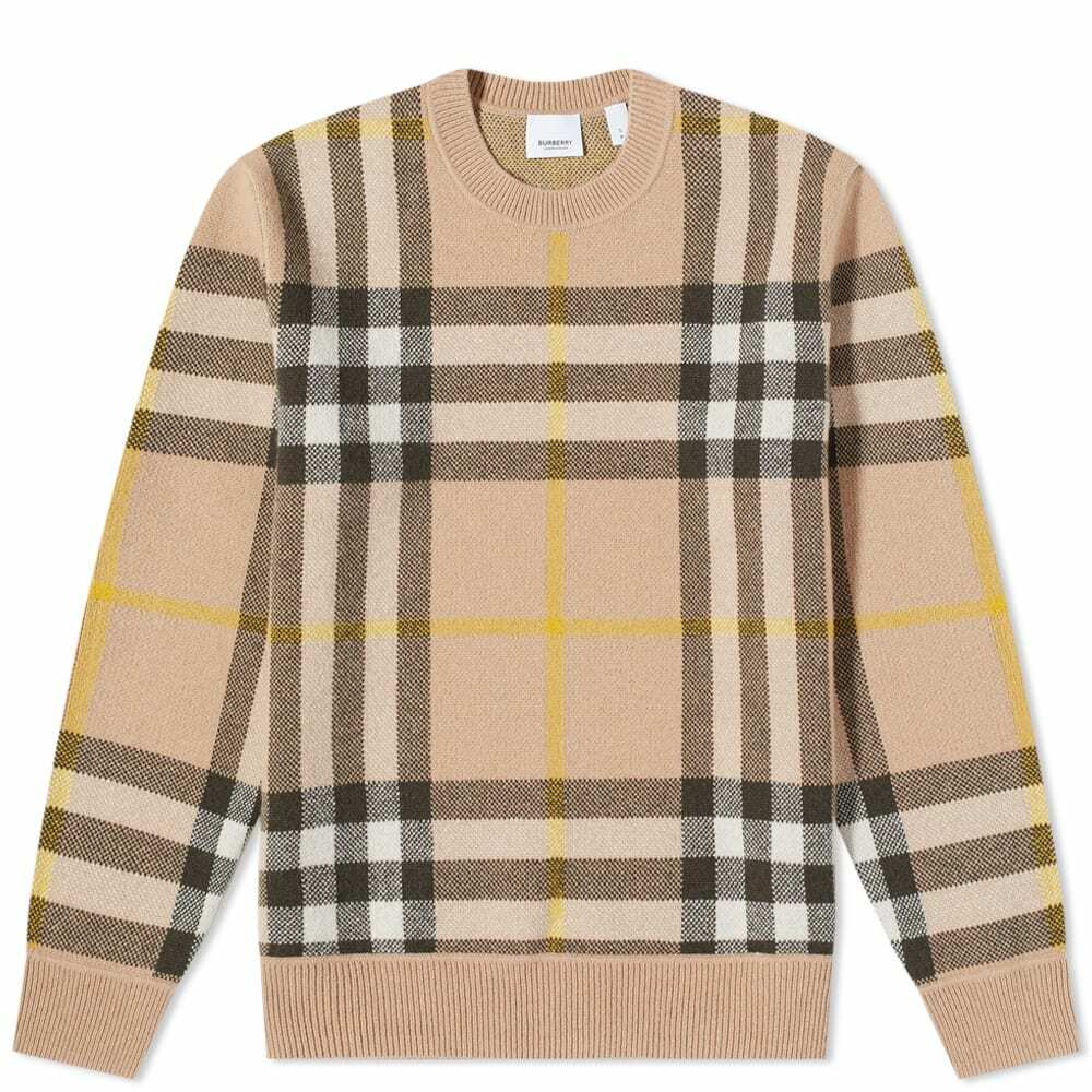 Burberry Men's Nixon Large Check Cashmere Knit in Truffle Ip Check Burberry