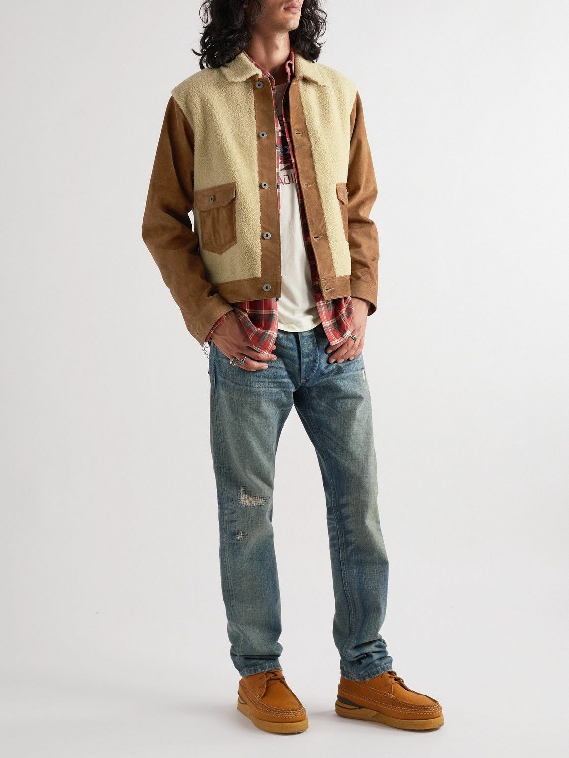 RRL - Panelled Shearling-Lined Suede Jacket - Brown RRL