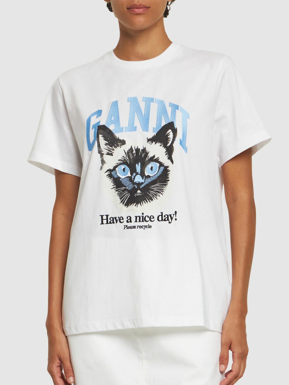 GANNI Cat Print Organic Cotton T-shirt GANNI