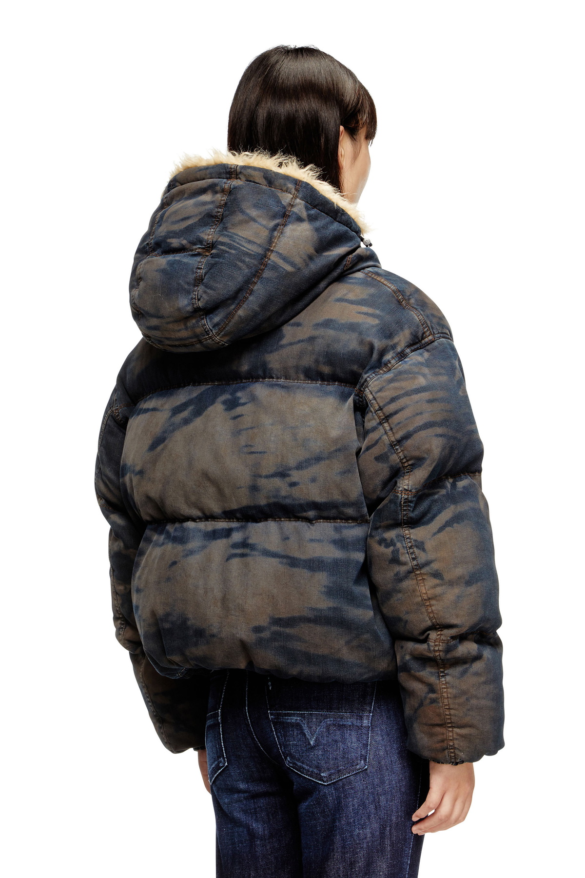 Diesel Hooded puffer jacket in dirt-effect camo denim - Winter Jackets ...